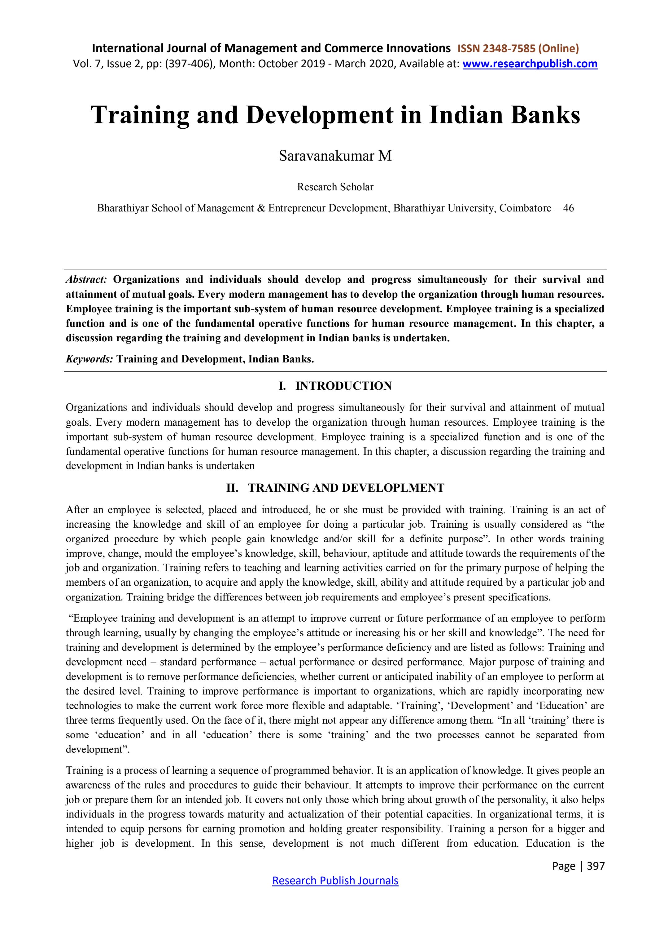 Training and Development in Indian Banks by Research Publish Journals ...