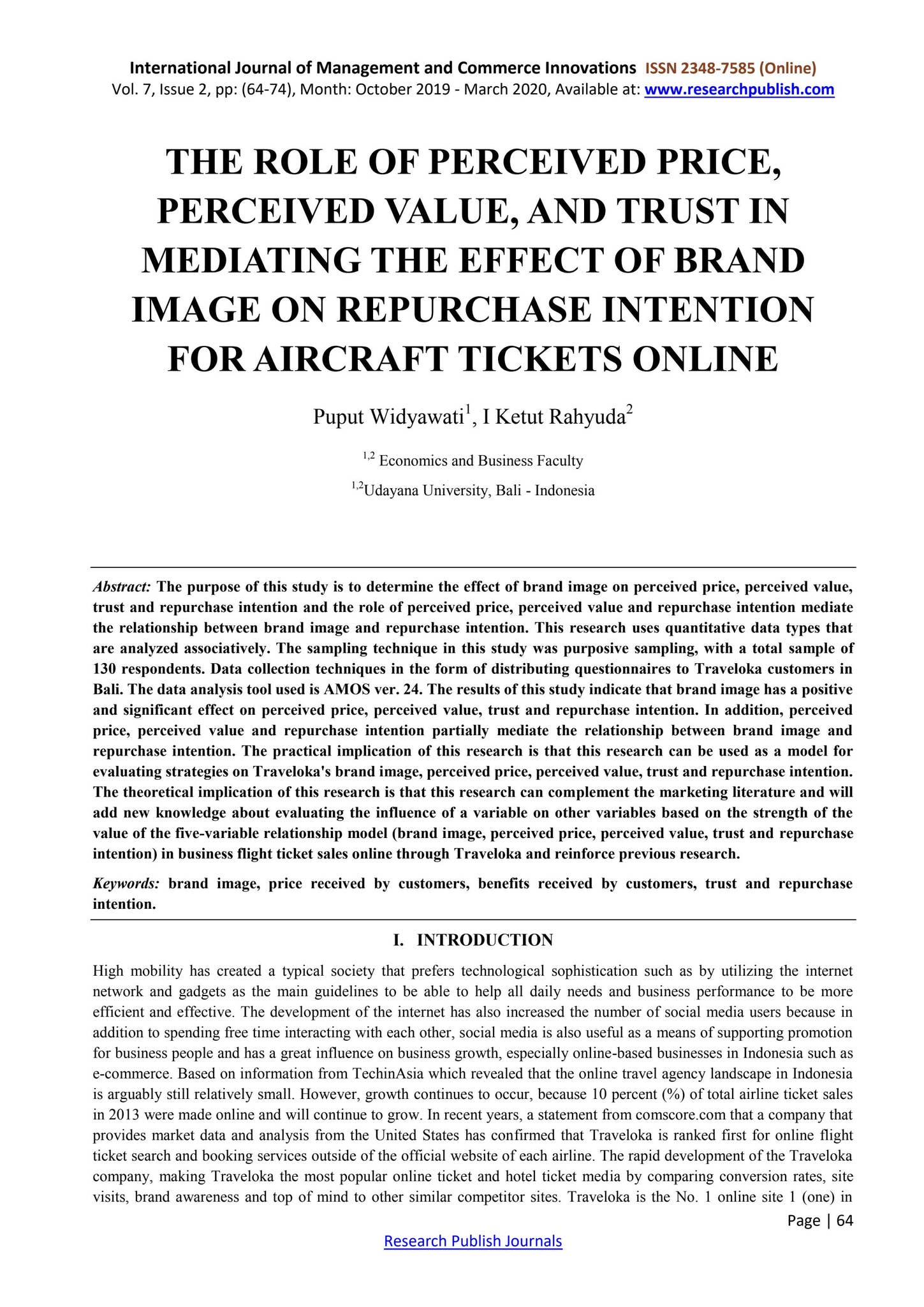 THE ROLE OF PERCEIVED PRICE, PERCEIVED VALUE, AND TRUST IN MEDIATING ...