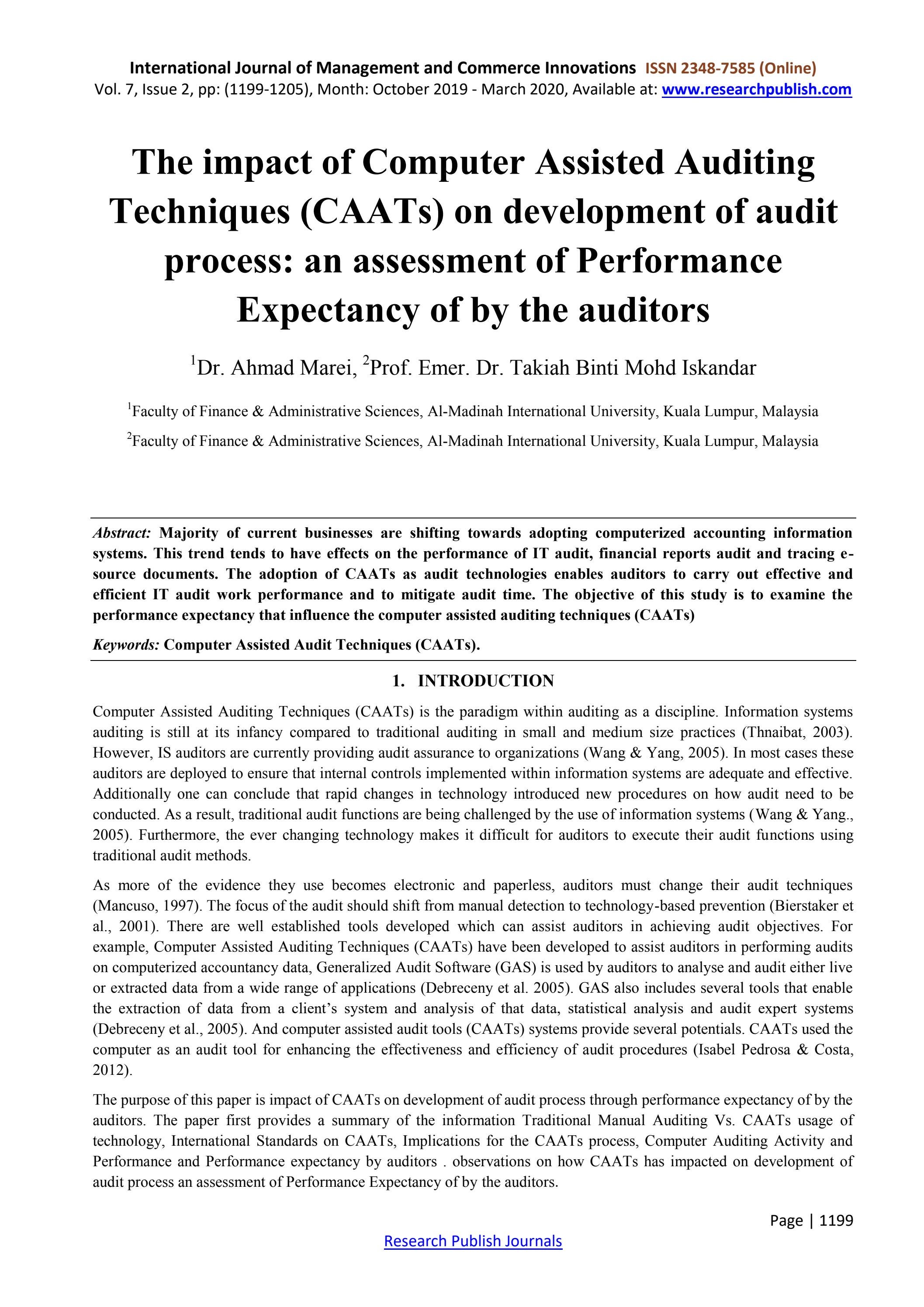 The impact of Computer Assisted Auditing Techniques (CAATs) on ...