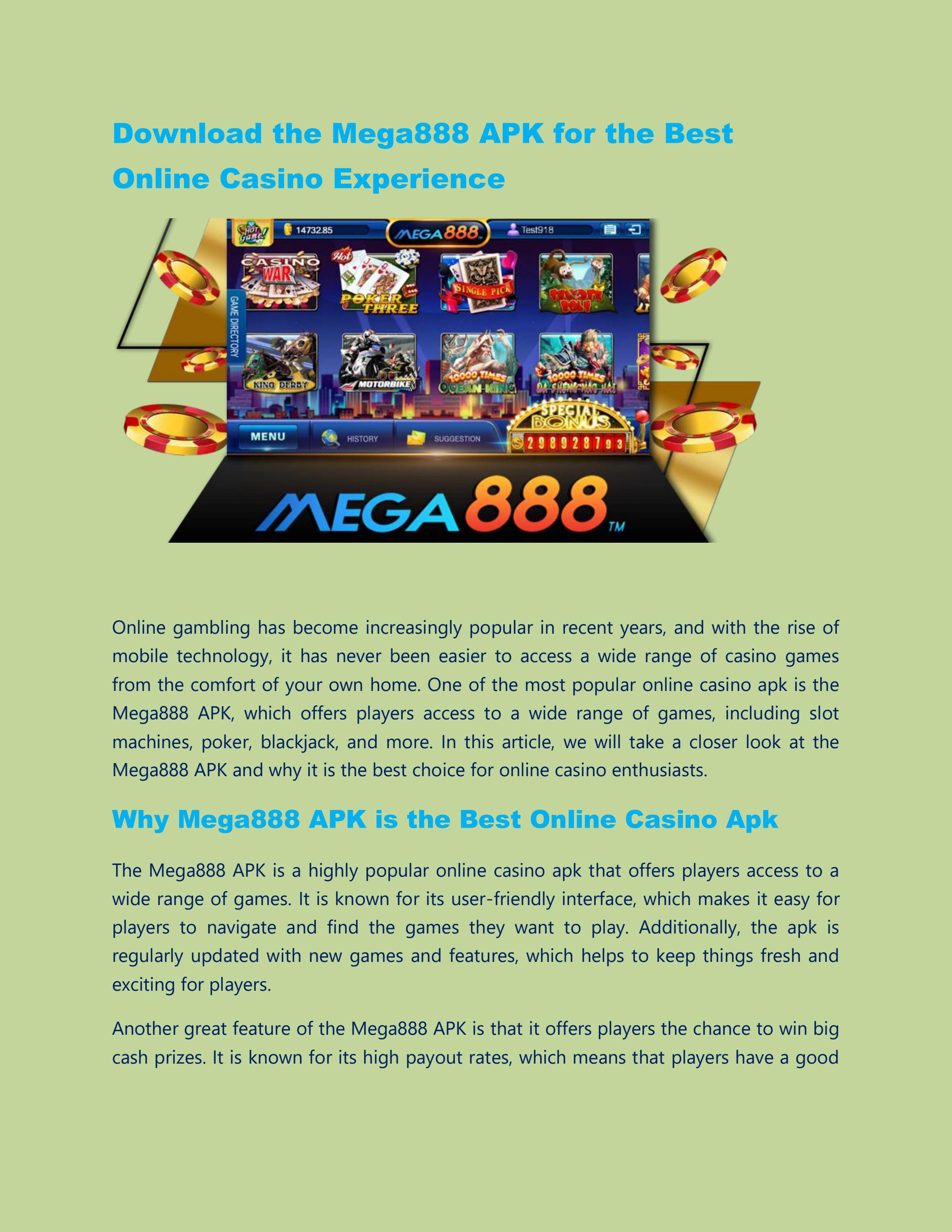 Play the Best Casino Games with Mega888 APK by Mega888 Singapore - Issuu