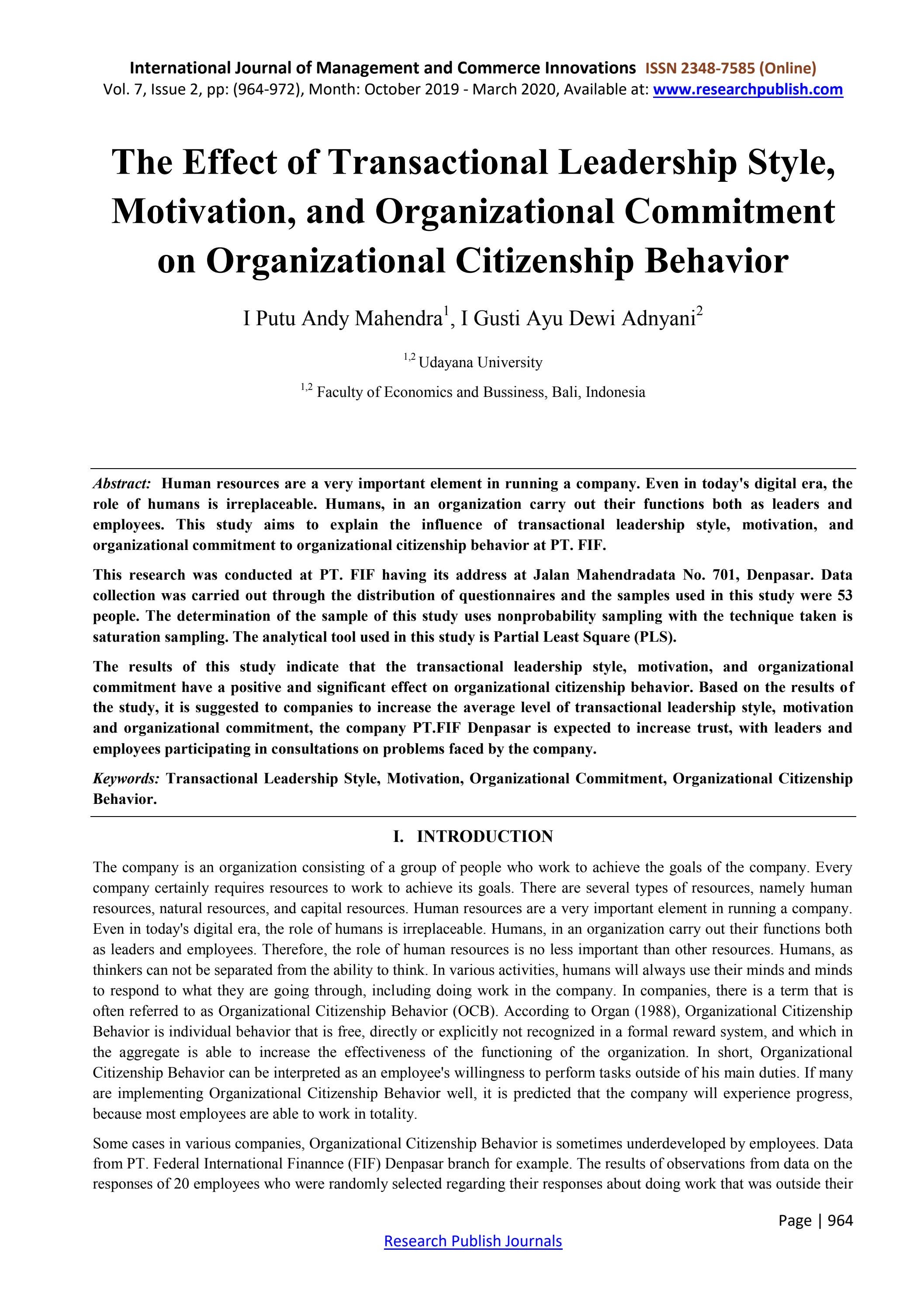 The Effect of Transactional Leadership Style, Motivation, and ...