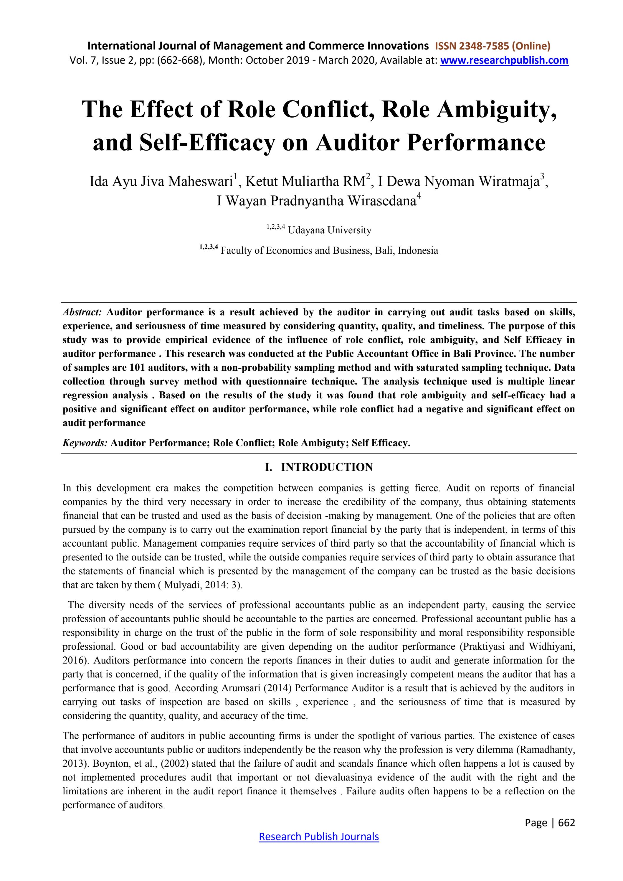 The Effect of Role Conflict, Role Ambiguity, and Self-Efficacy on ...