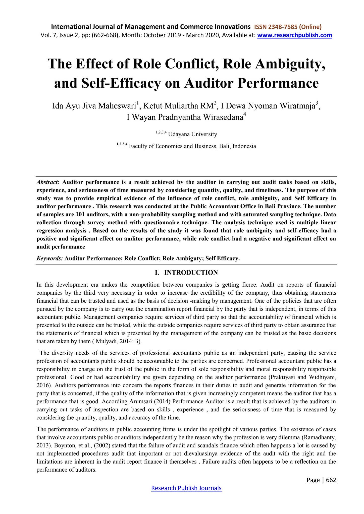 The Effect of Role Conflict, Role Ambiguity, and Self-Efficacy on ...