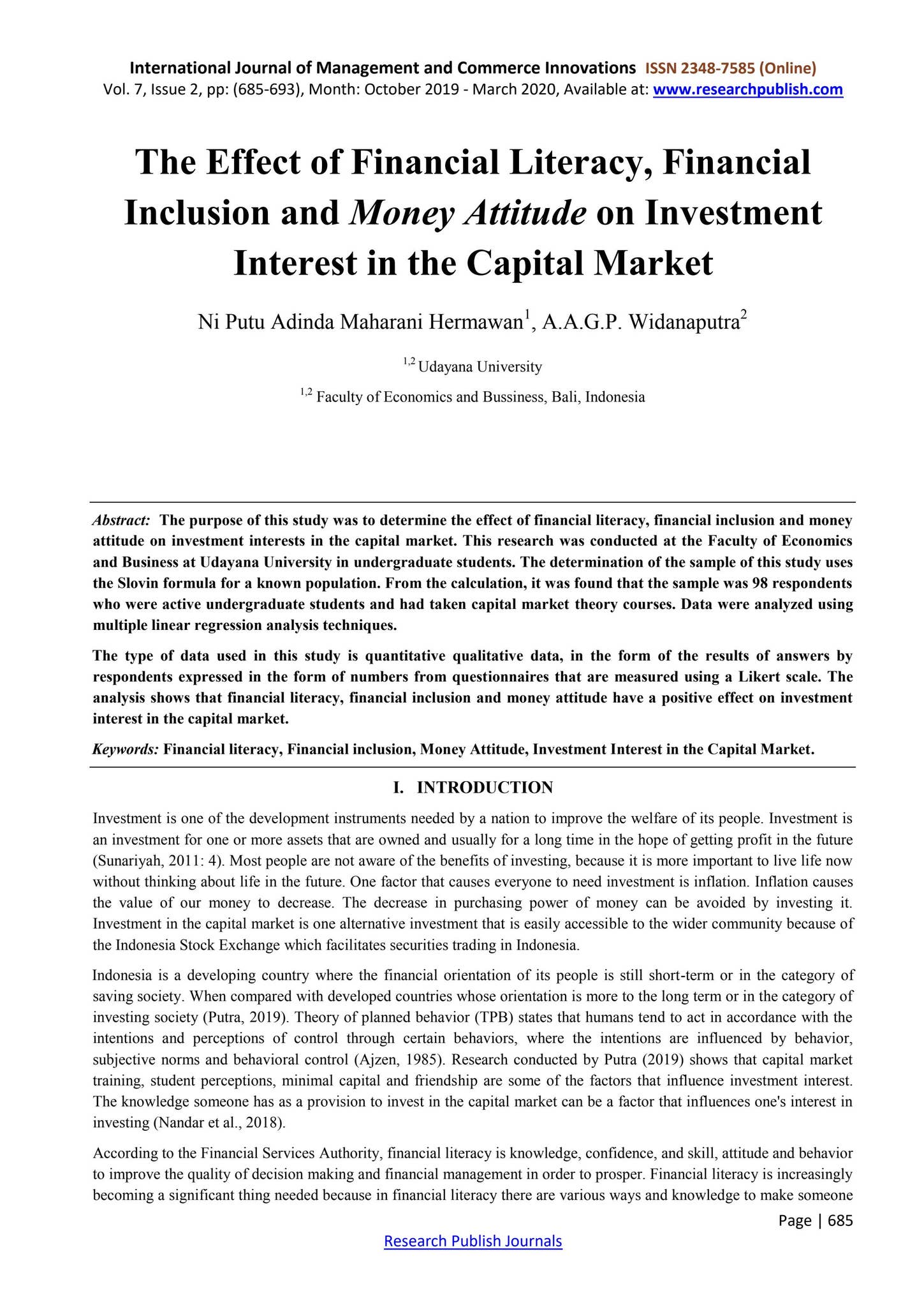 The Effect of Financial Literacy, Financial Inclusion and Money ...