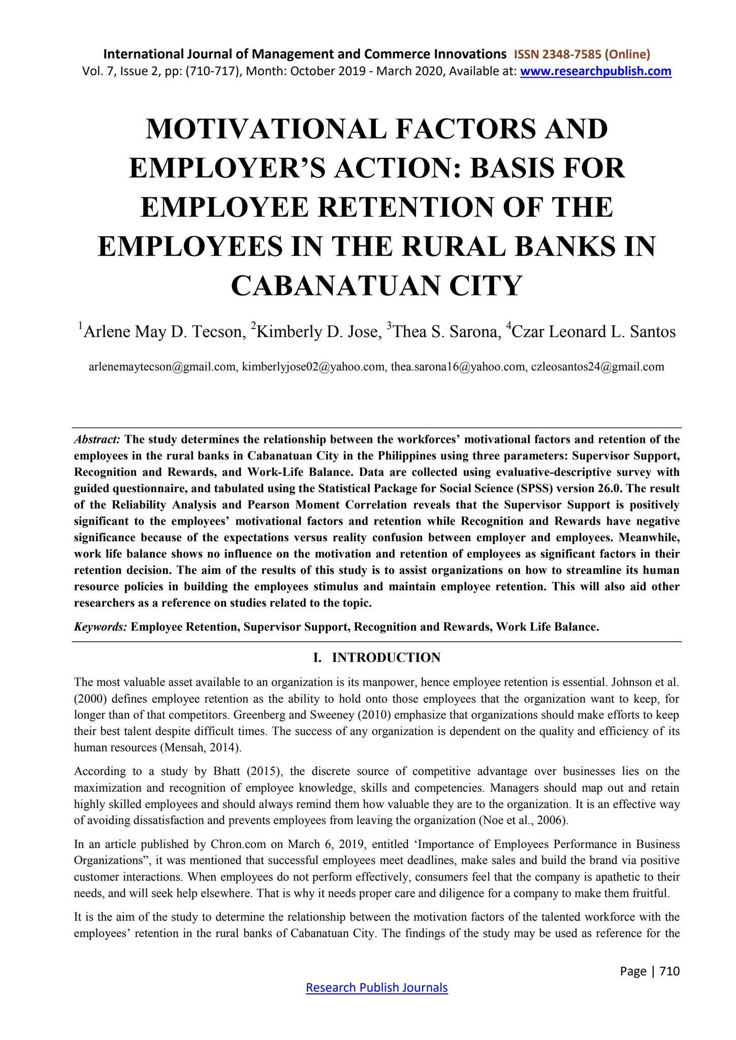 MOTIVATIONAL FACTORS AND EMPLOYER’S ACTION: BASIS FOR EMPLOYEE ...