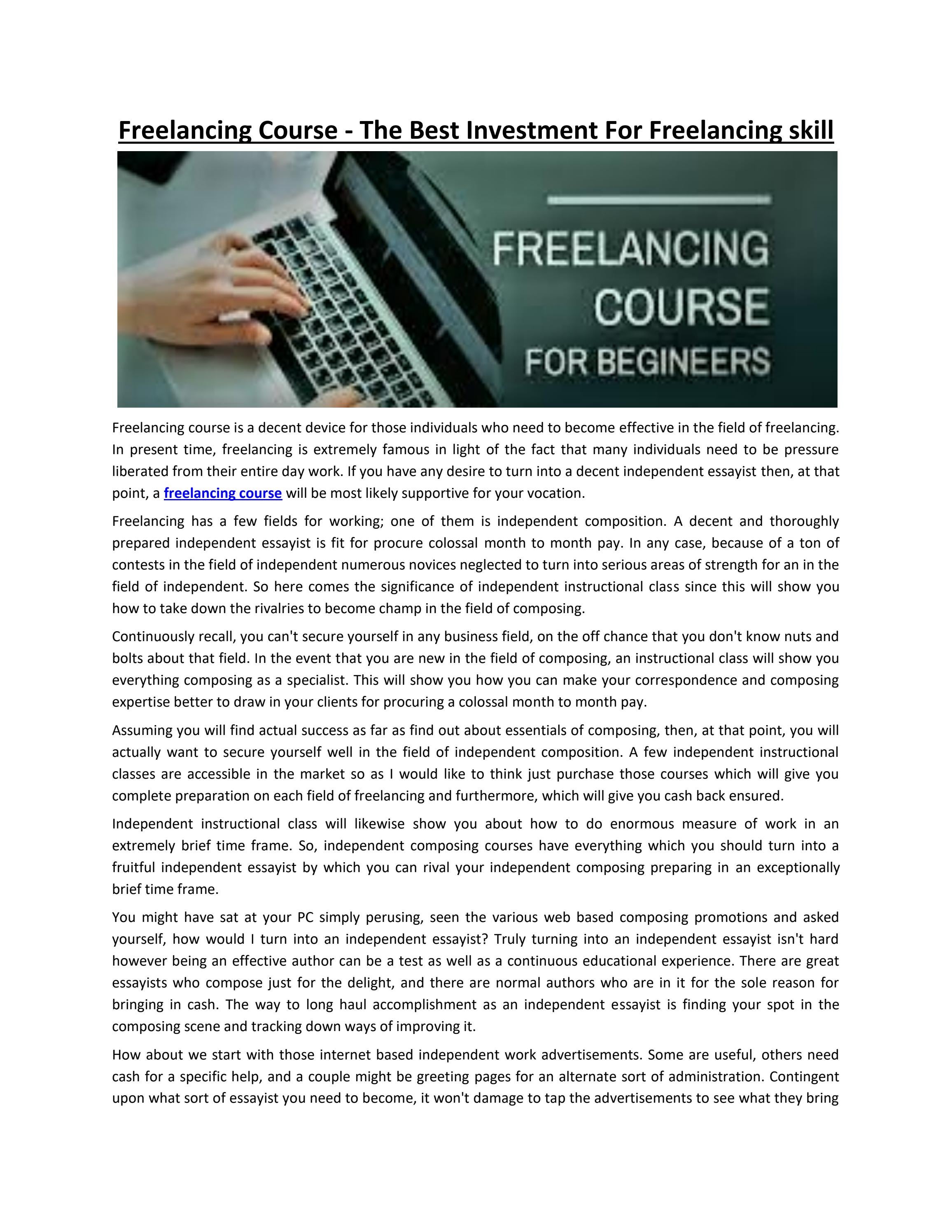 Freelancing Course - The Best Investment For Freelancing skill by ...