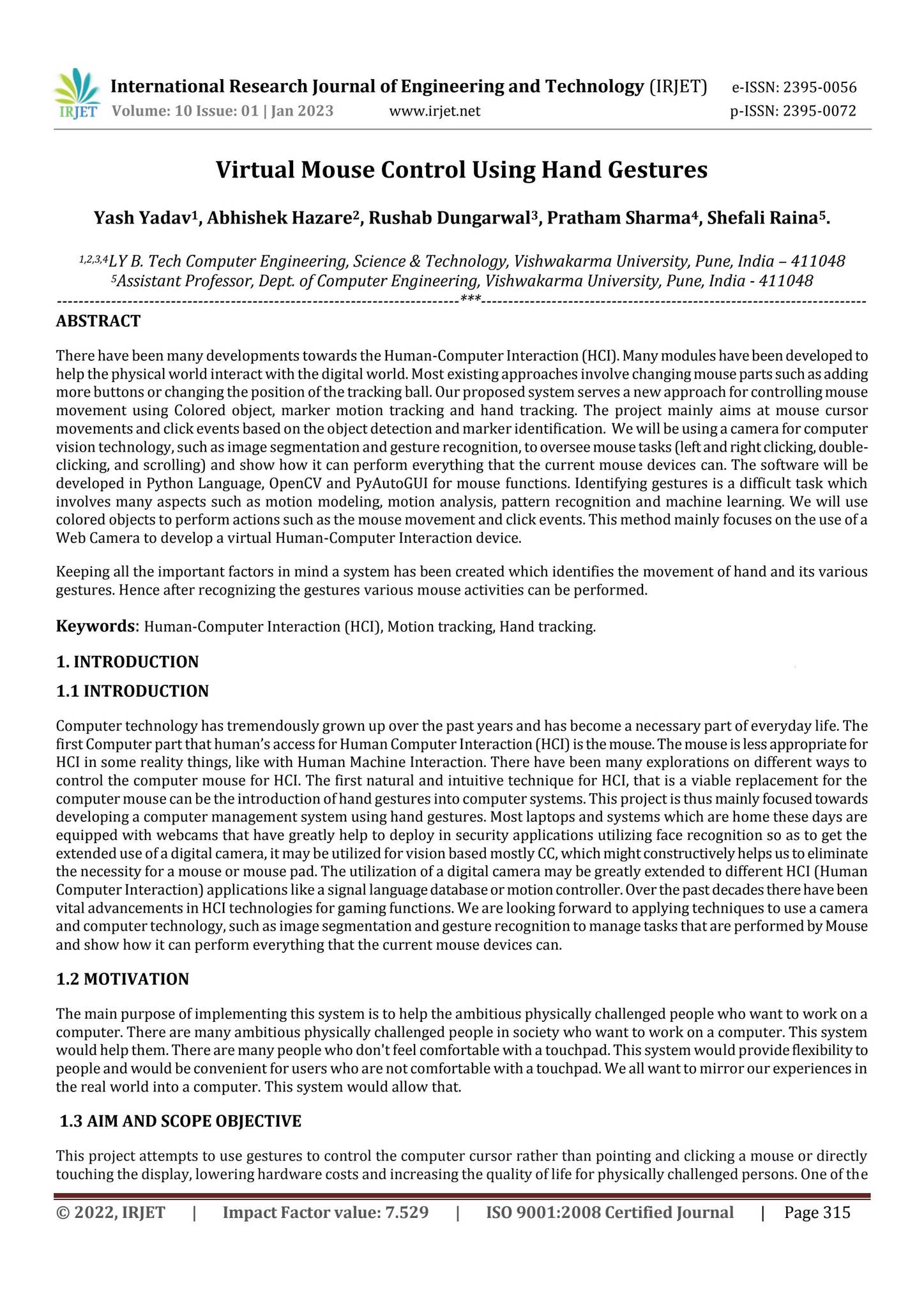 Virtual Mouse Control Using Hand Gestures by IRJET Journal - Issuu