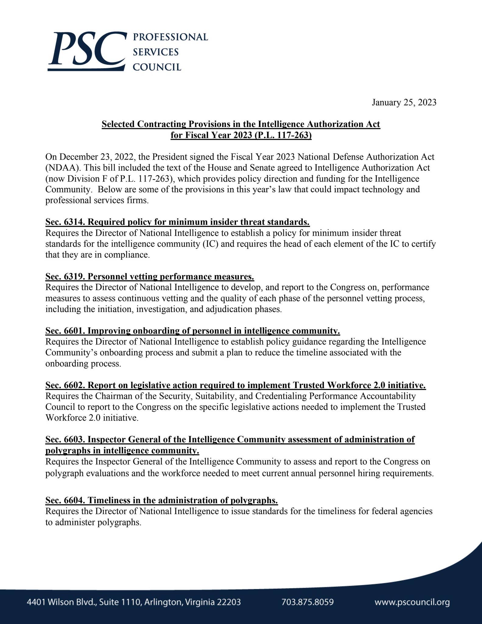 PSC Summary - FY23 Intelligence Authorization Act by Professional ...