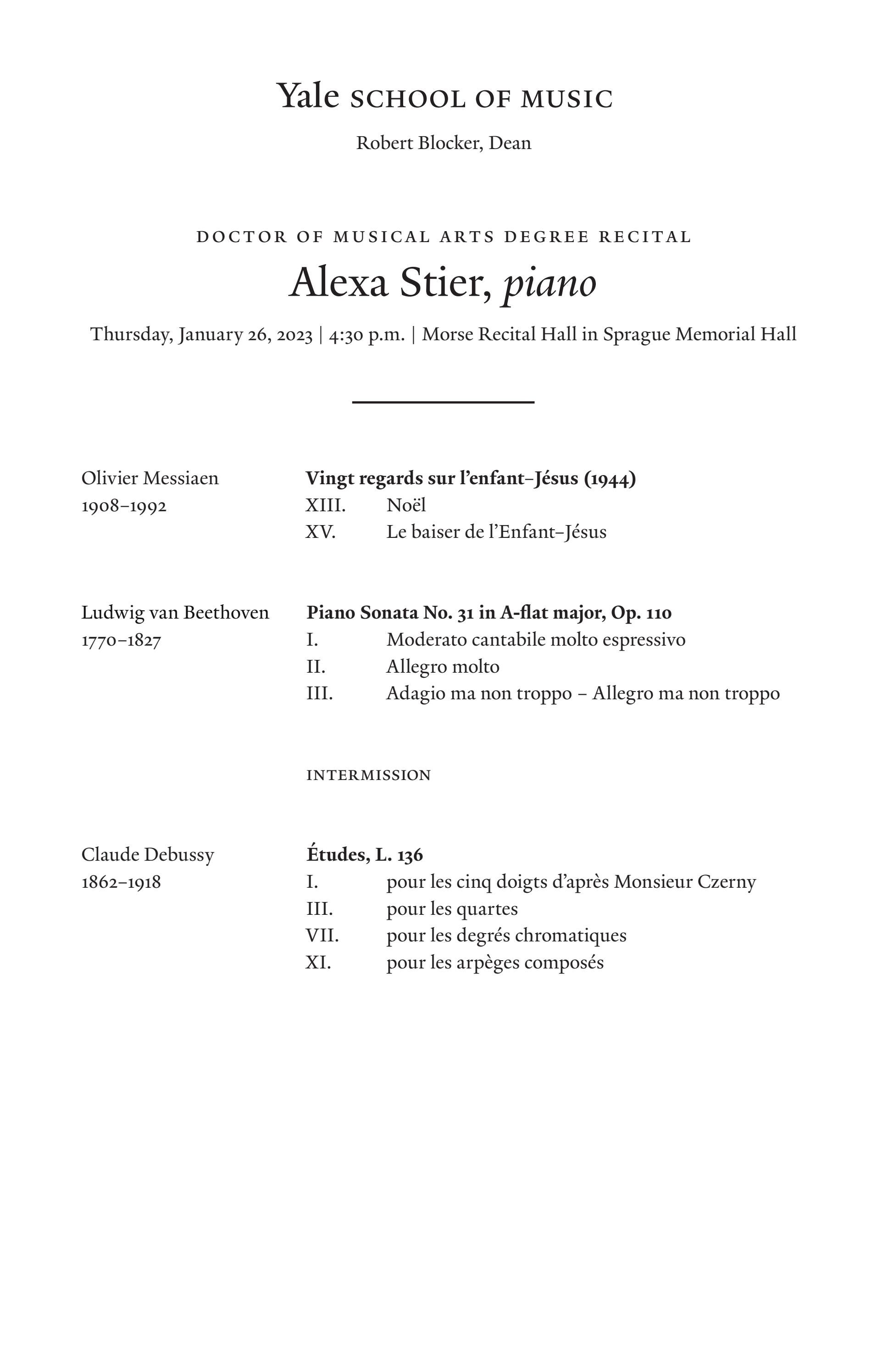 Alexa Stier, piano, January 26, 2023 by Yale School of Music - Issuu