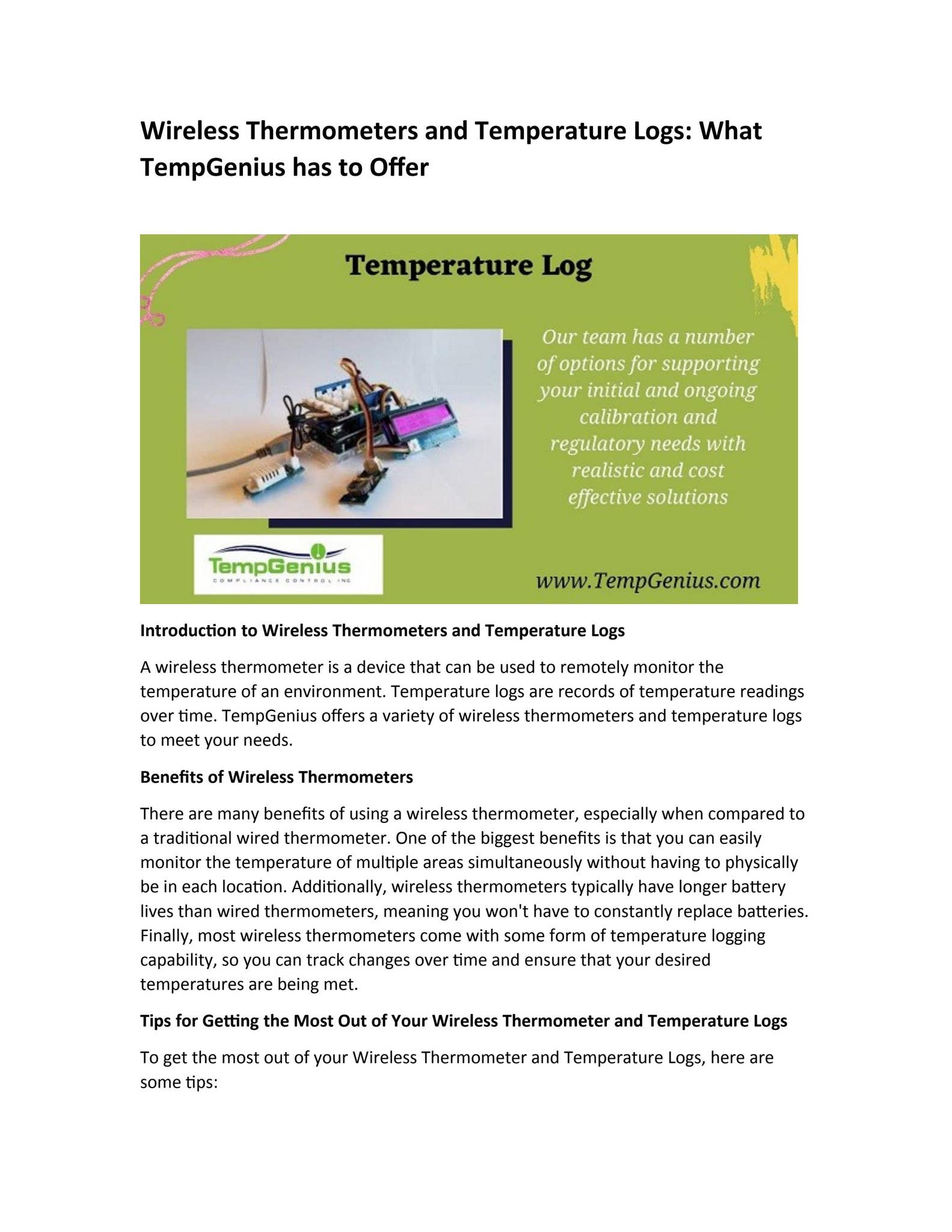 Wireless Thermometers and Temperature Logs: What TempGenius has to ...