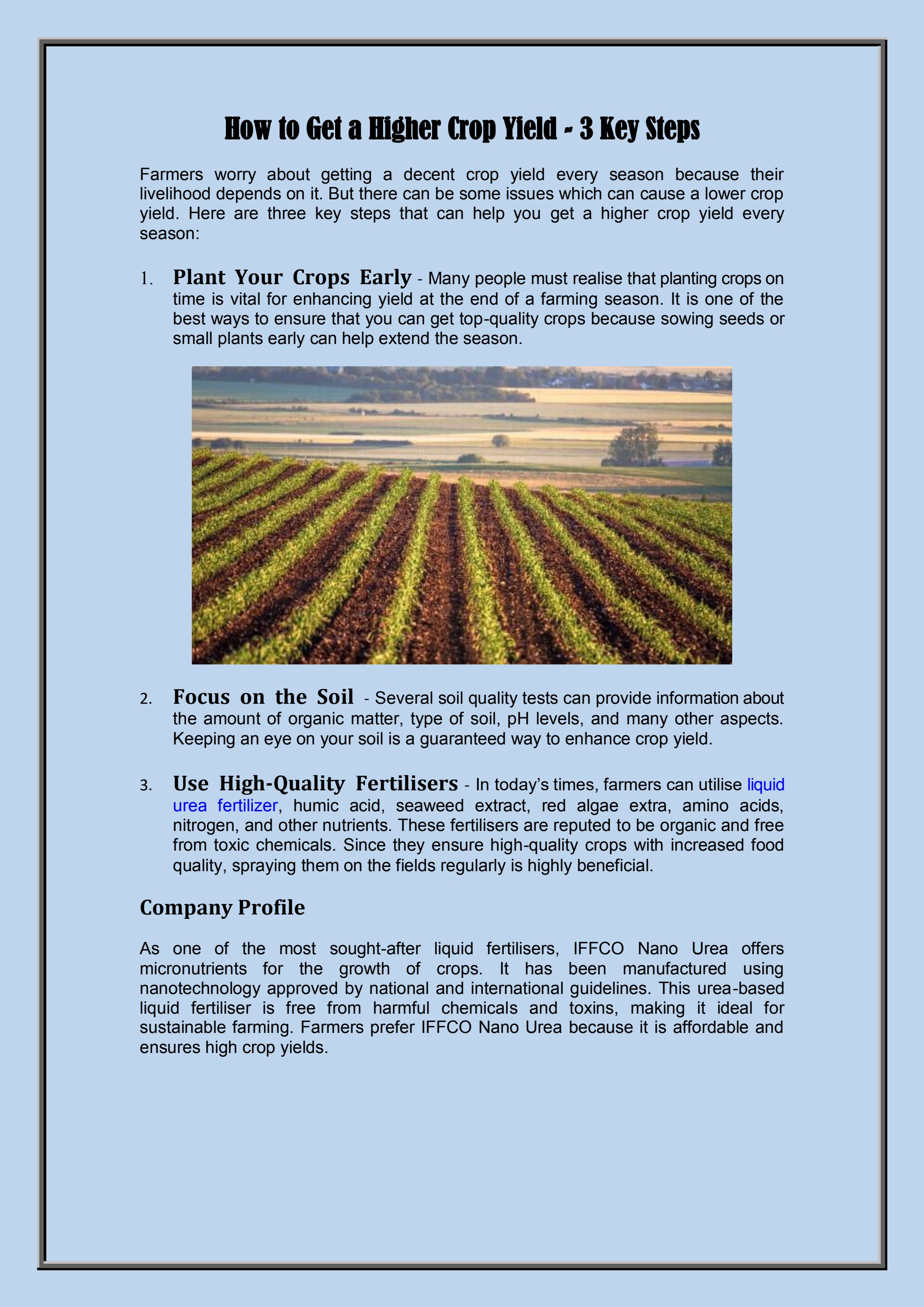 How to Get a Higher Crop Yield - 3 Key Steps by IFFCO Nano Urea - Issuu