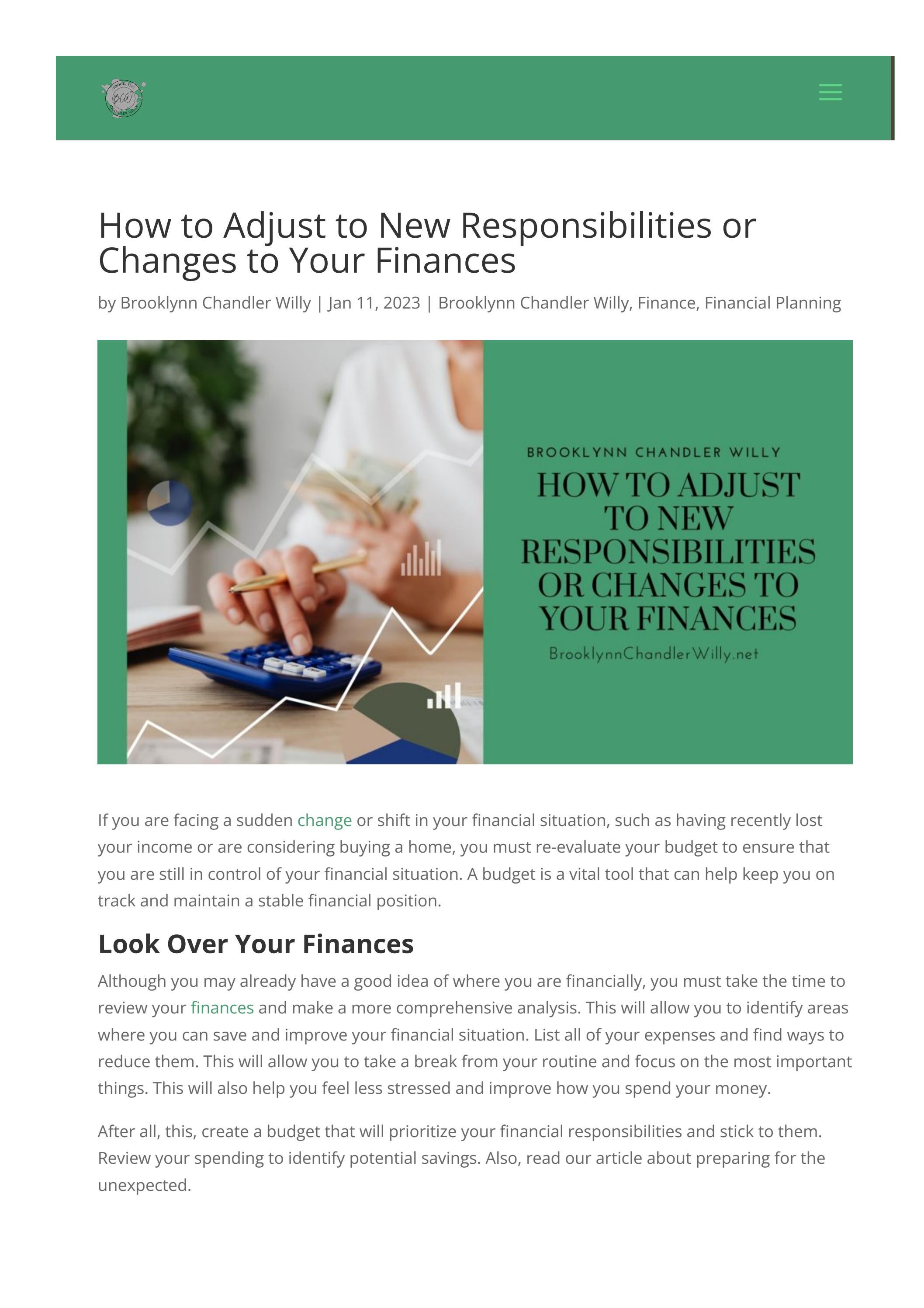 How to Adjust to New Responsibilities or Changes to Your Finances | Brooklynn Chandler Willy by ...