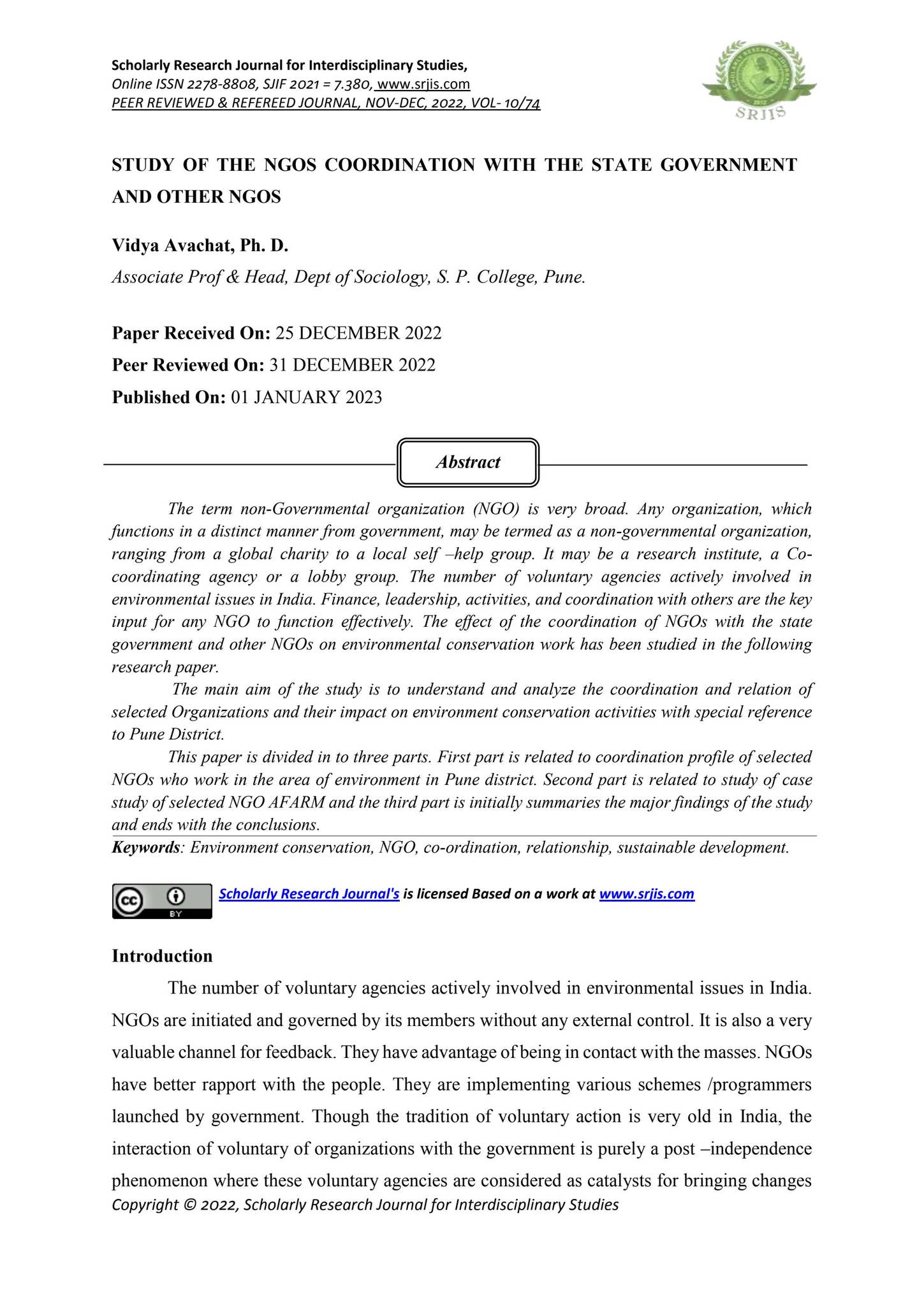 STUDY OF THE NGOS COORDINATION WITH THE STATE GOVERNMENT AND OTHER NGOS ...