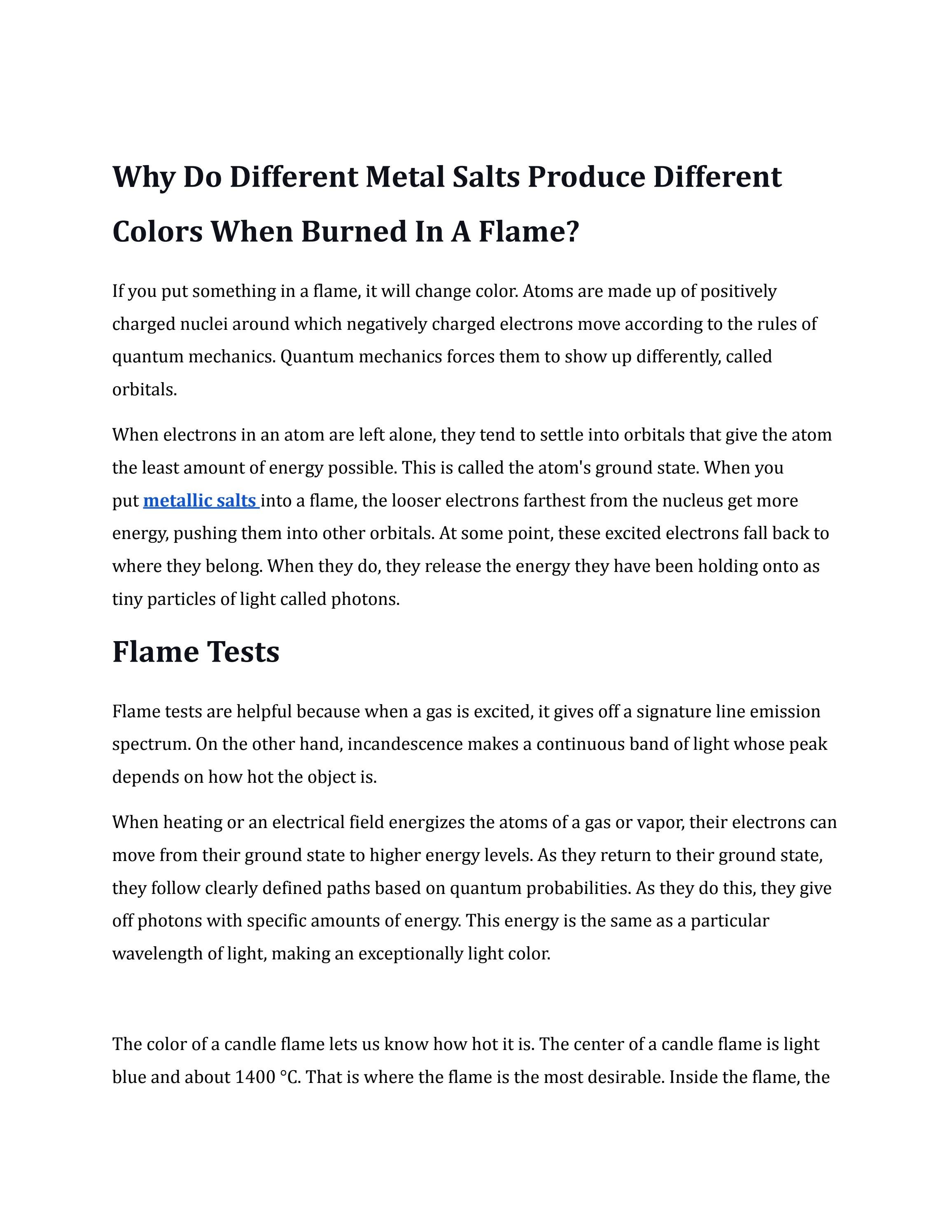 Why Do Different Metal Salts Produce Different Colors When Burned In A ...