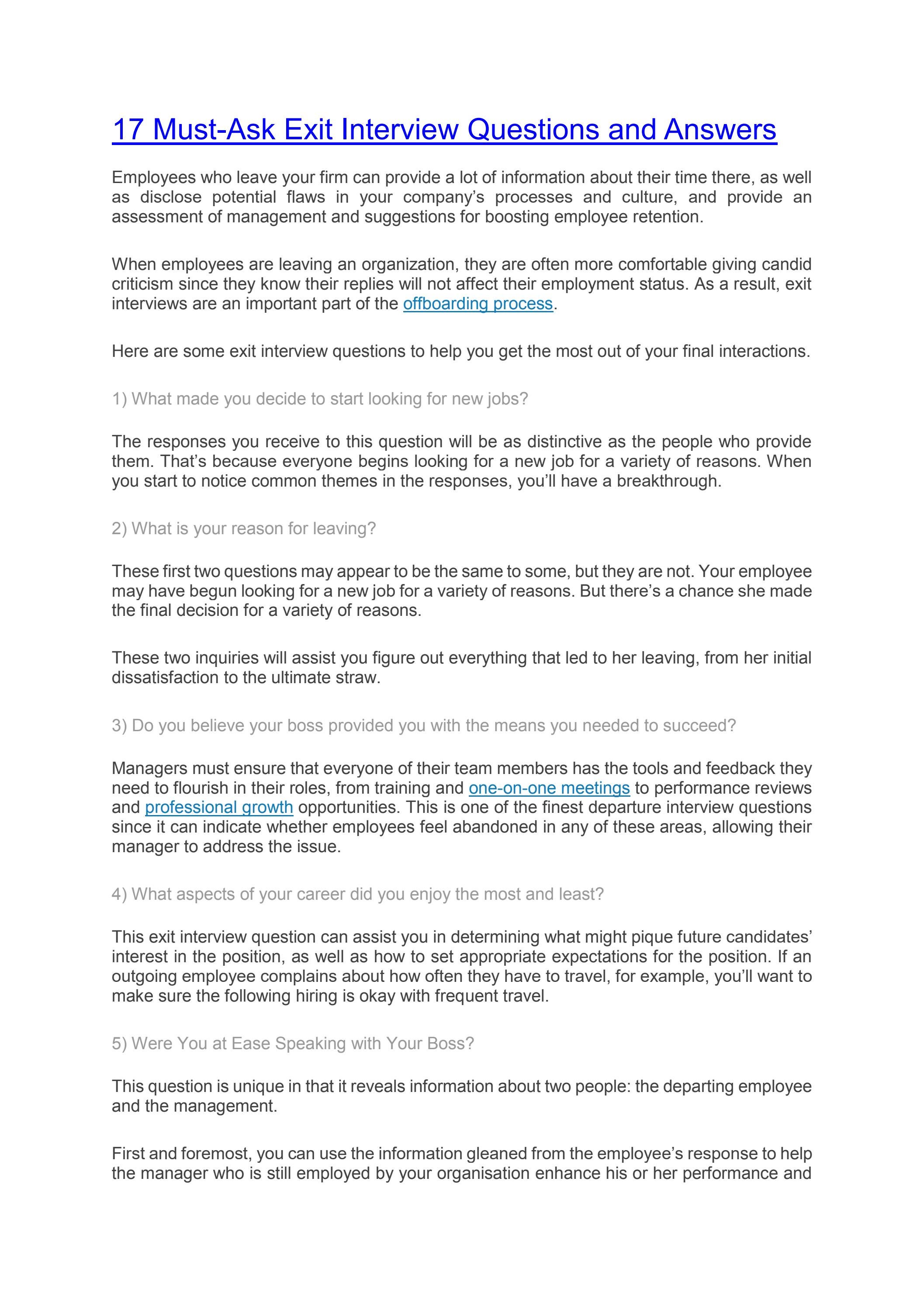 17 Must-Ask Exit Interview Questions and Answers by qandle - Issuu