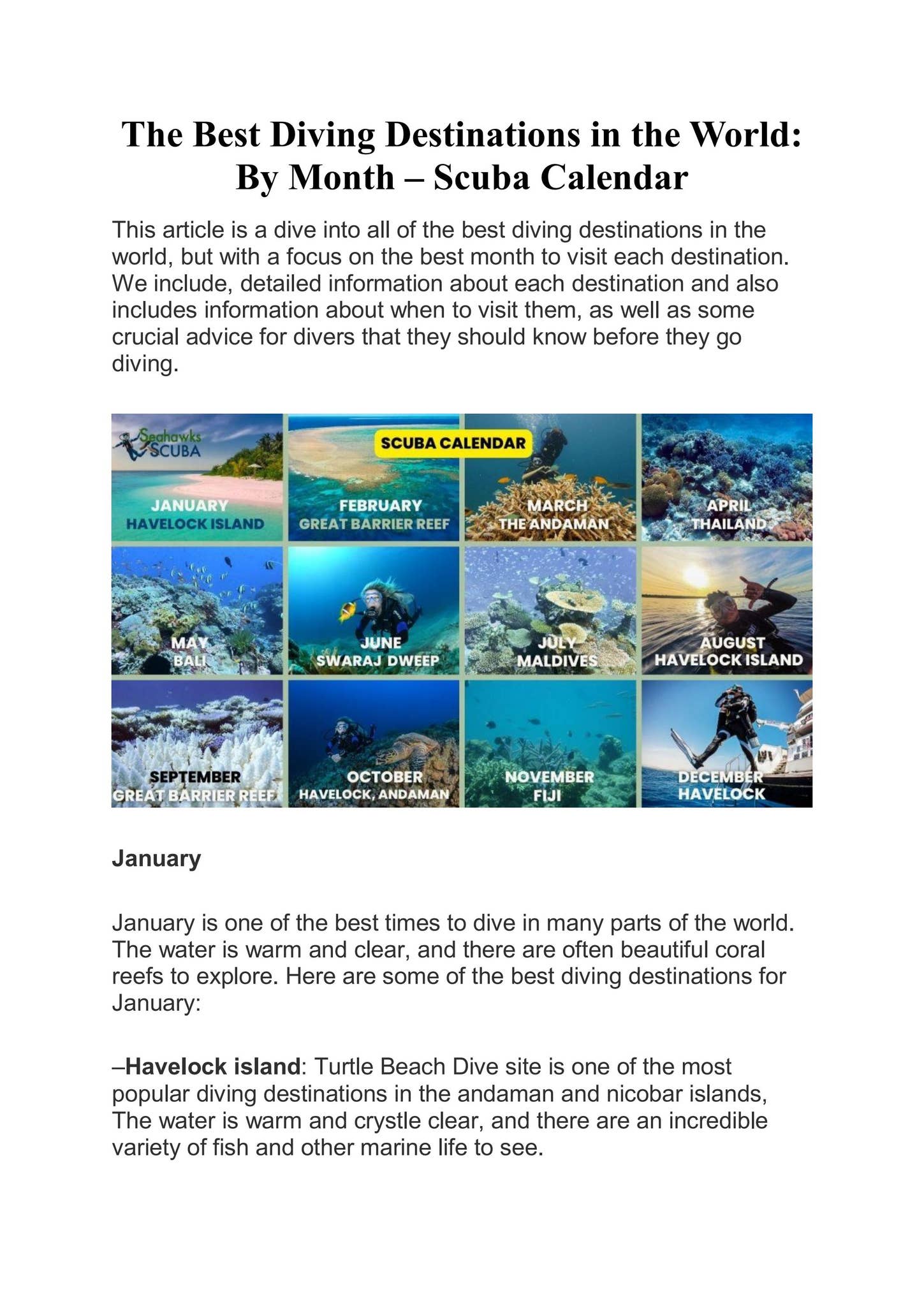 The Best Diving Destinations in the World: By Month – Scuba Calendar by ...