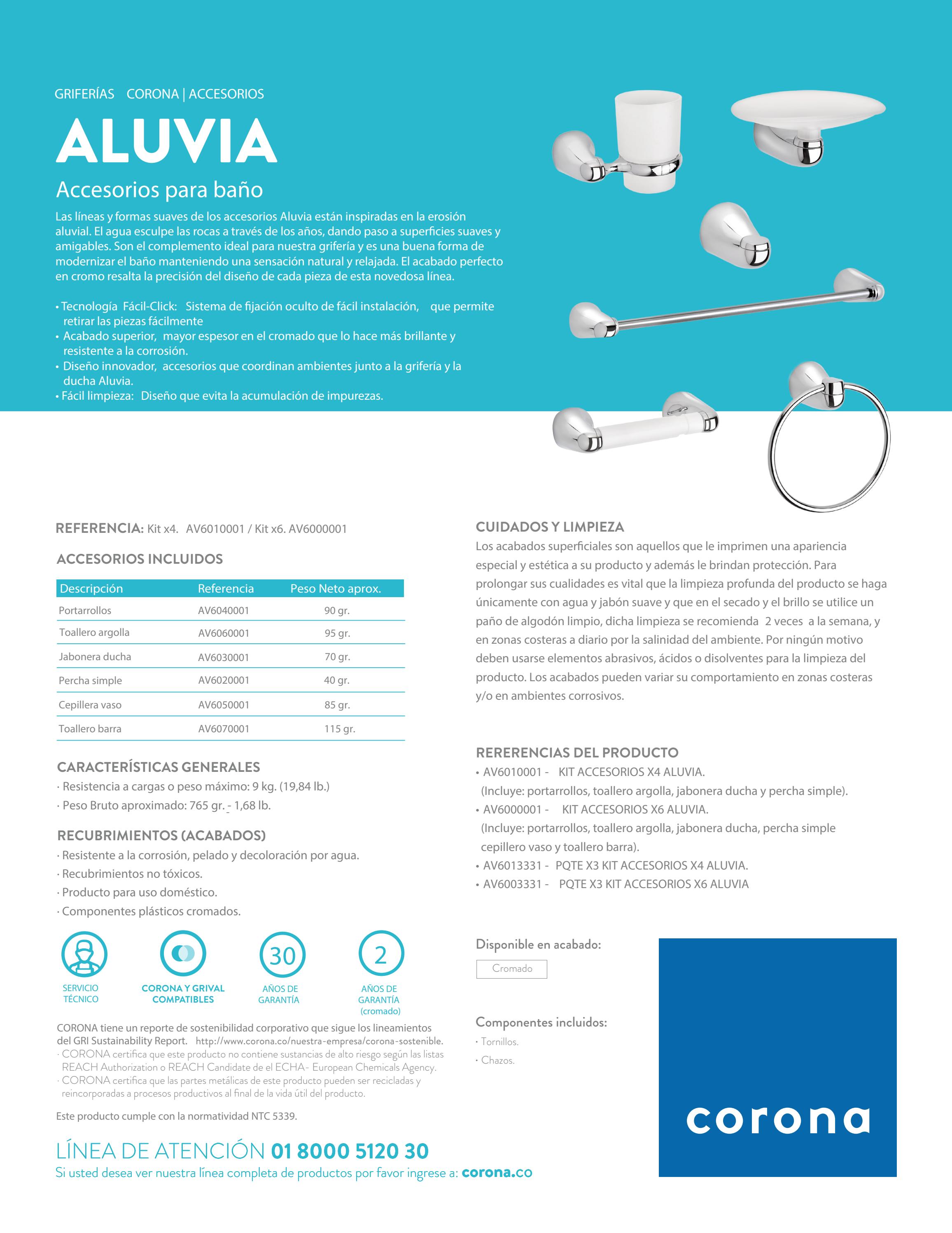 Ficha técnica Kit Accesorios Corona Aluvia by Madecentro Colombia - Issuu