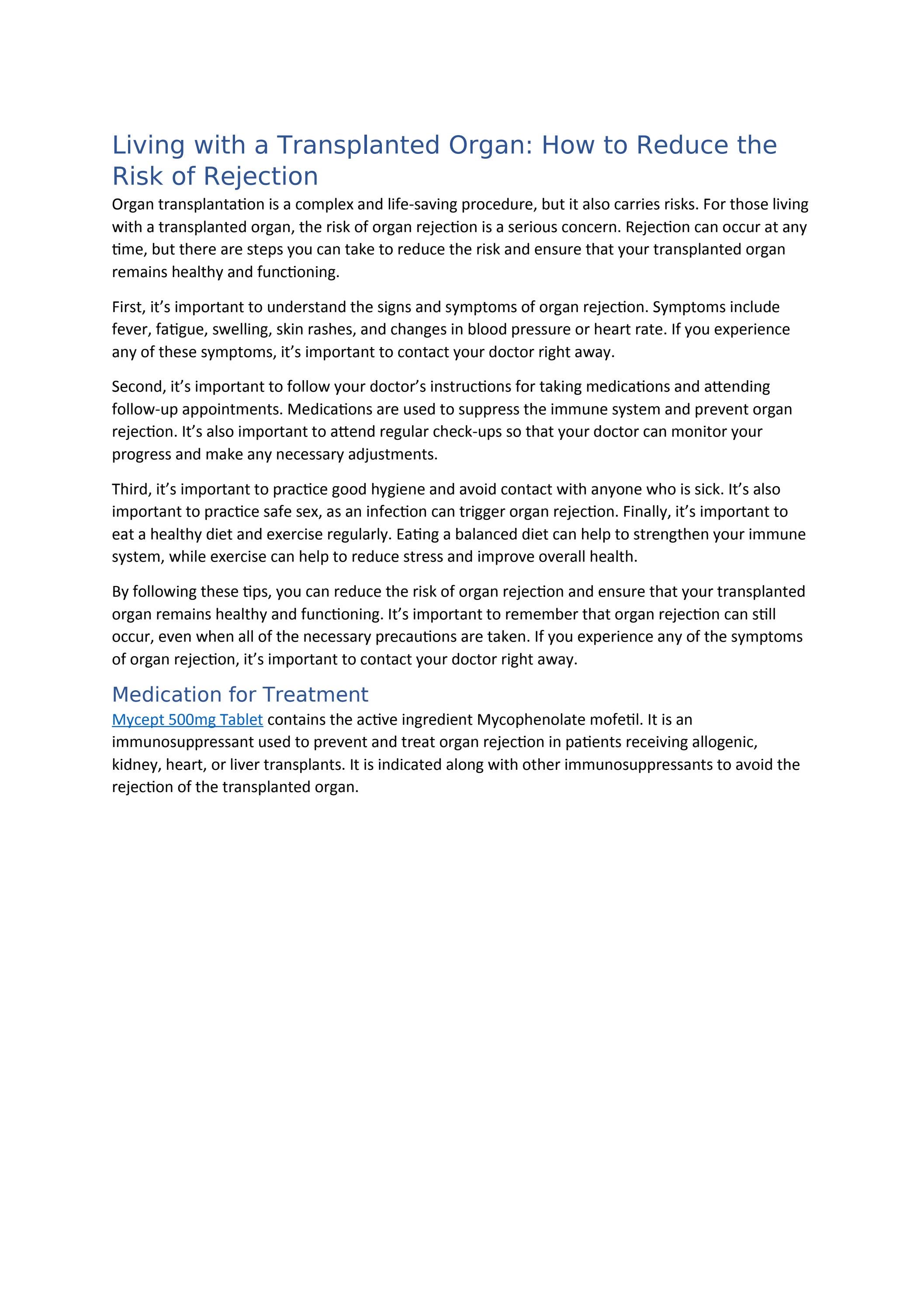 Living with a Transplanted Organ: How to Reduce the Risk of Rejection ...