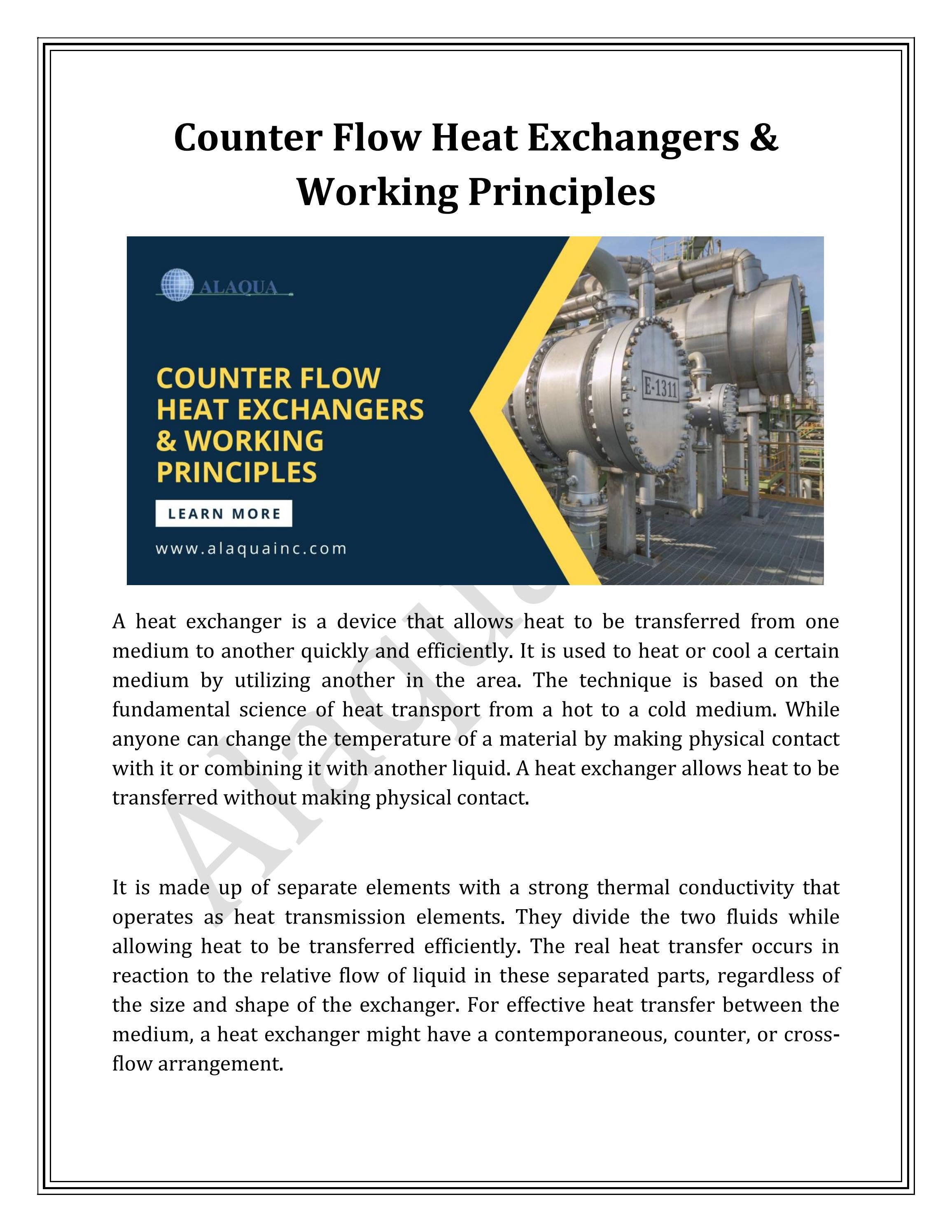 Counter Flow Heat Exchangers & Working Principles by Alaqua, Inc ...