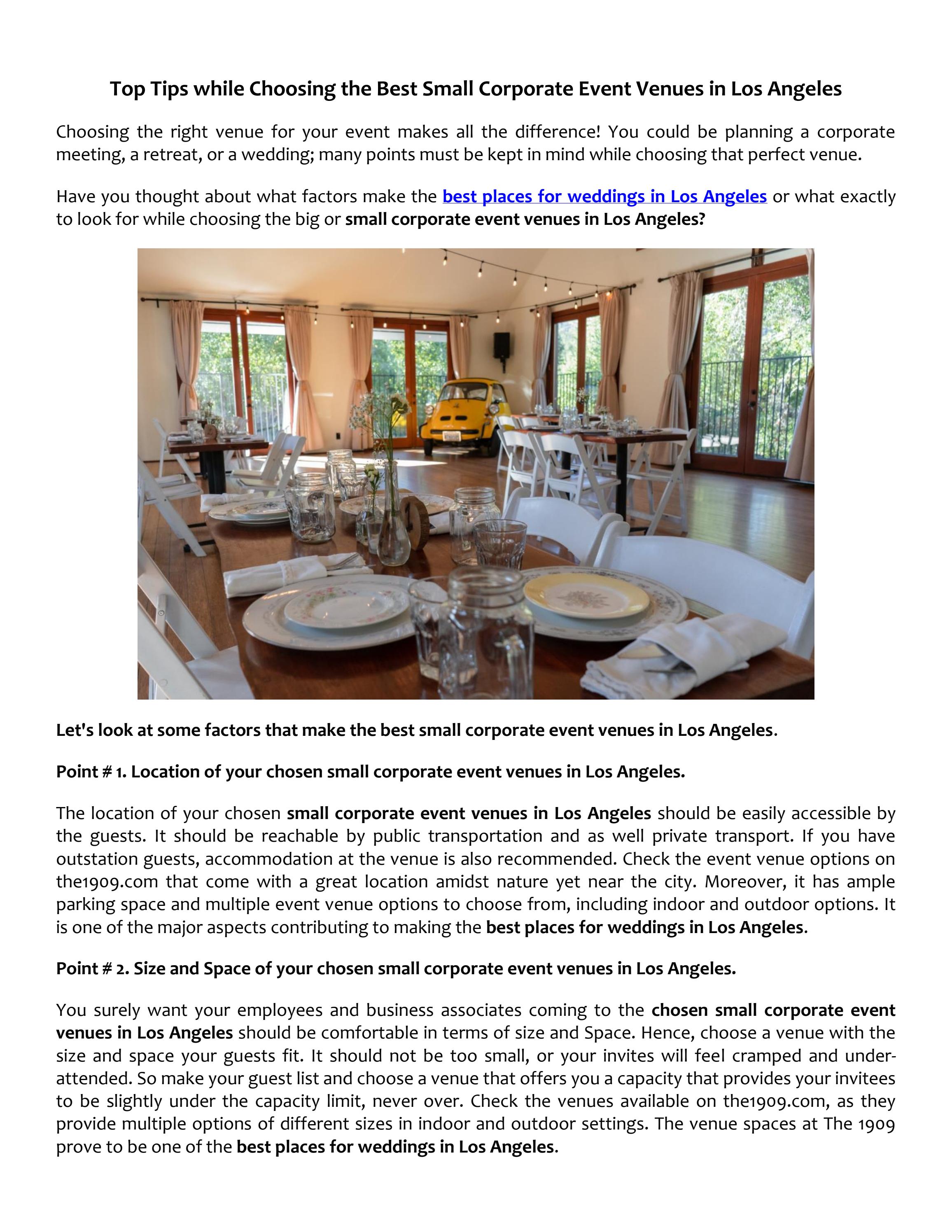 Top Tips while Choosing the Best Small Corporate Event Venues in Los ...