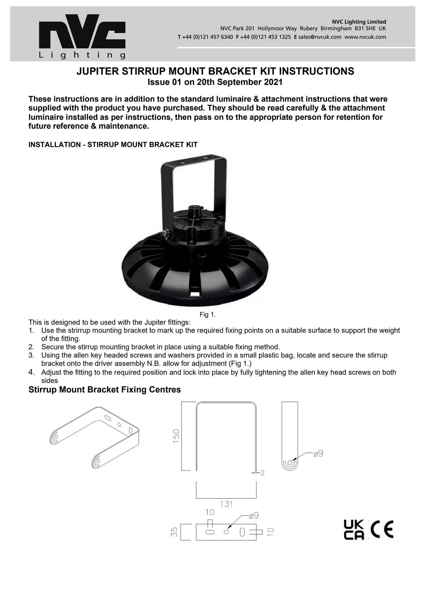 JUPITER - Stirrup mount bracket kit - Instruction sheet by NVC Lighting ...