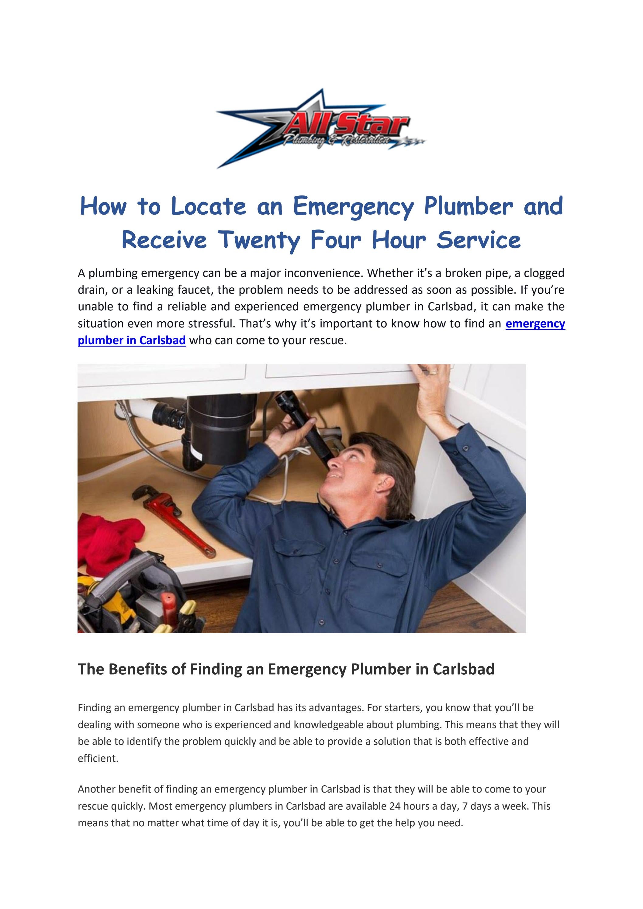 How to Locate an Emergency Plumber and Receive Twenty Four Hour Service ...