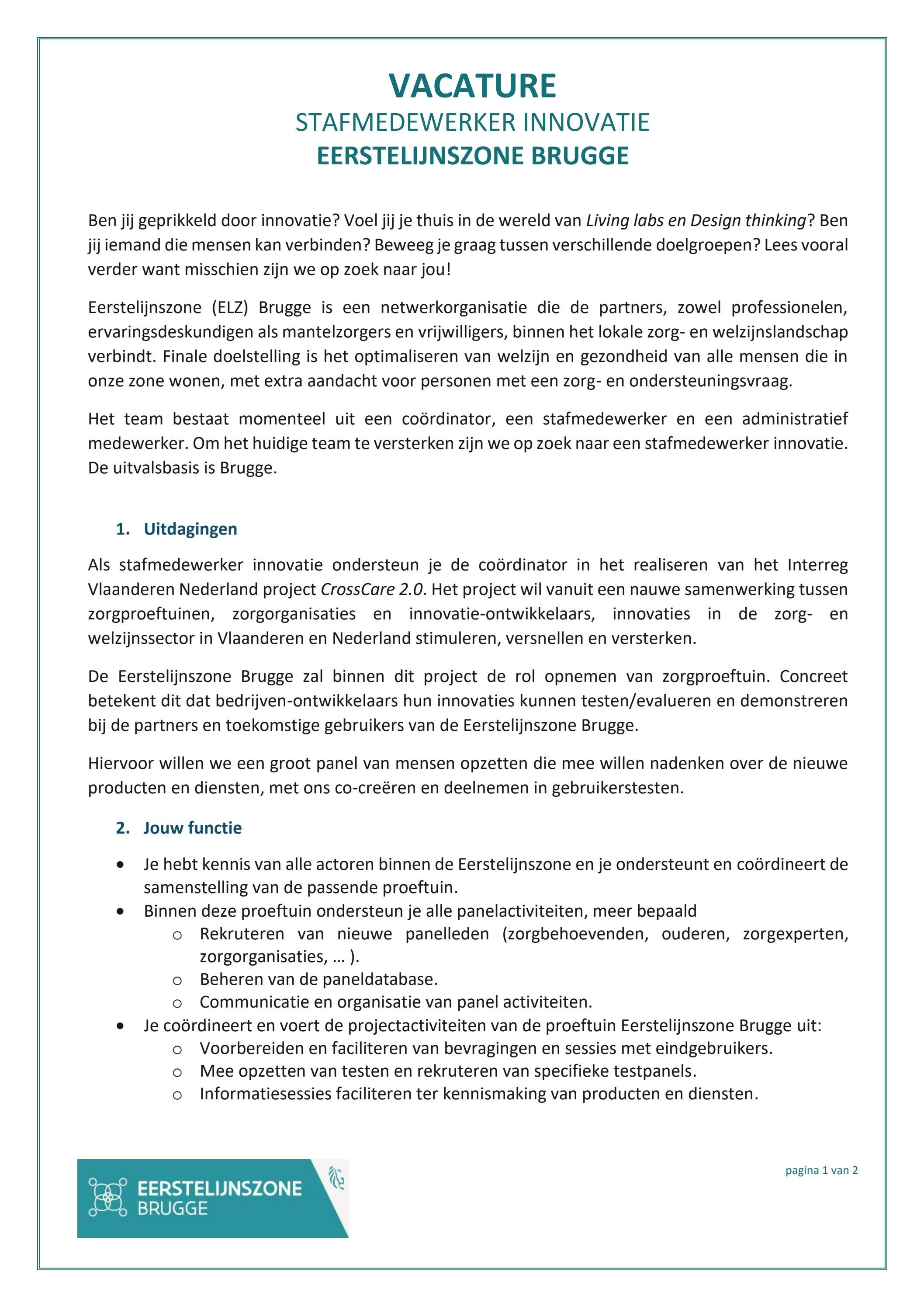 Vacature stafmedewerker innovatie by OCMW Brugge / Mintus - Issuu