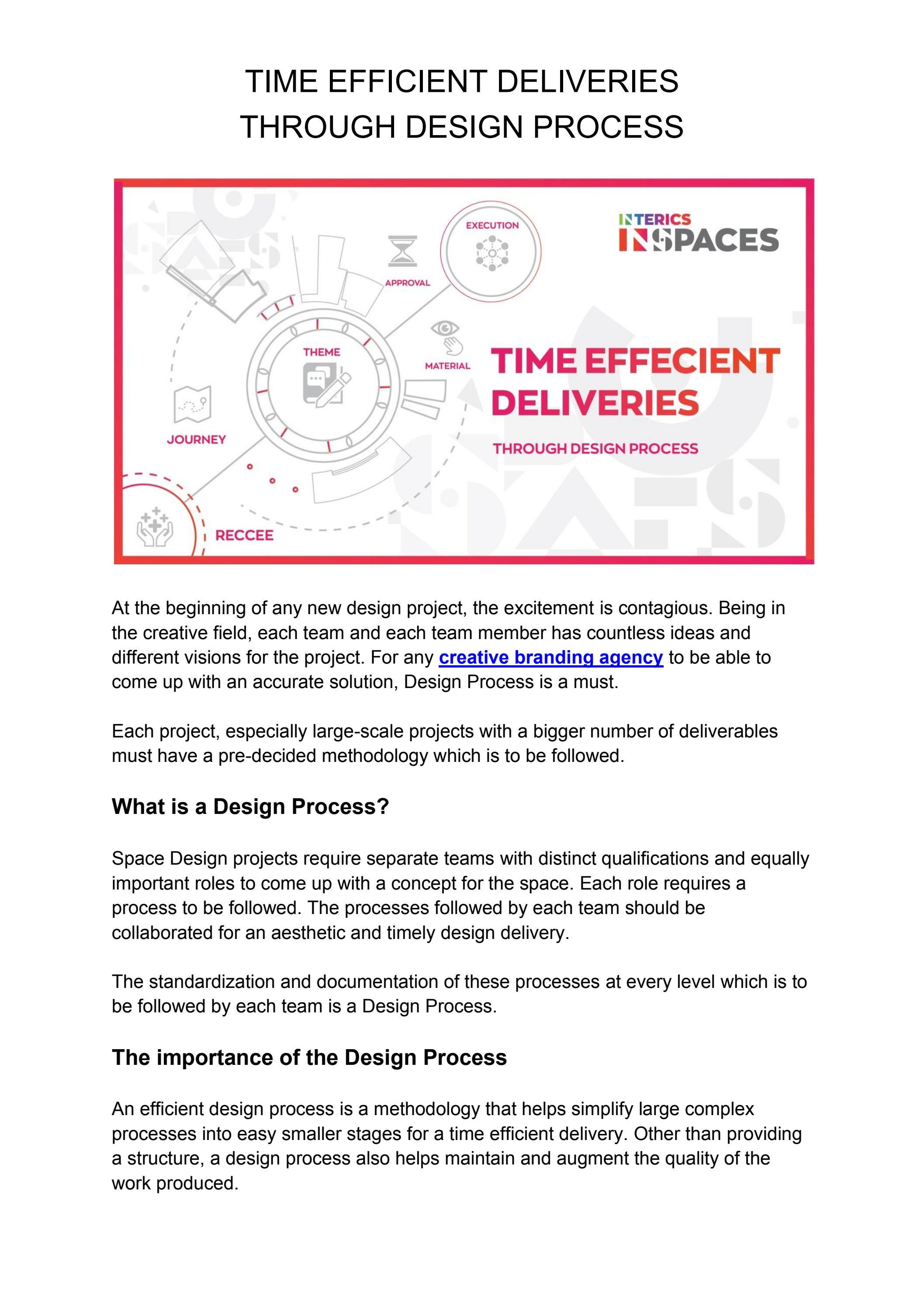 Time Efficient Deliveries Through Design Process by ...