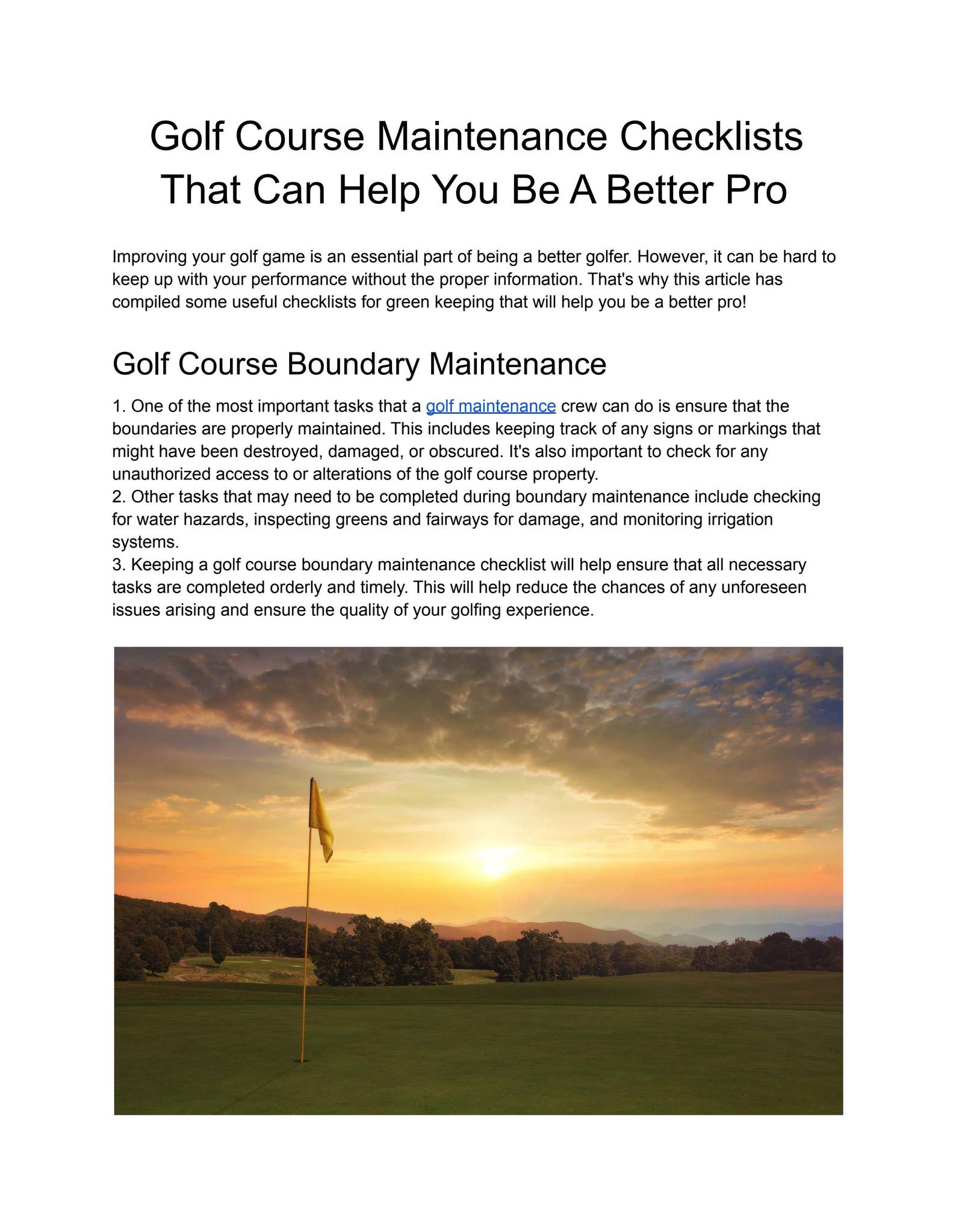 Golf Course Maintenance Checklists That Can Help You Be A Better Pro by ...