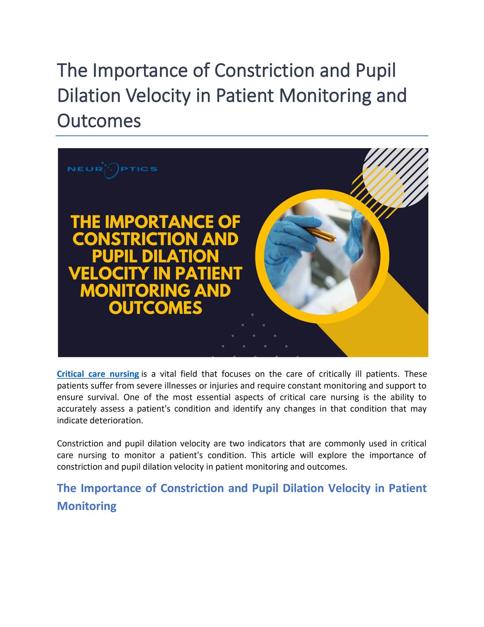 The Importance of Constriction and Pupil Dilation Velocity in Patient ...