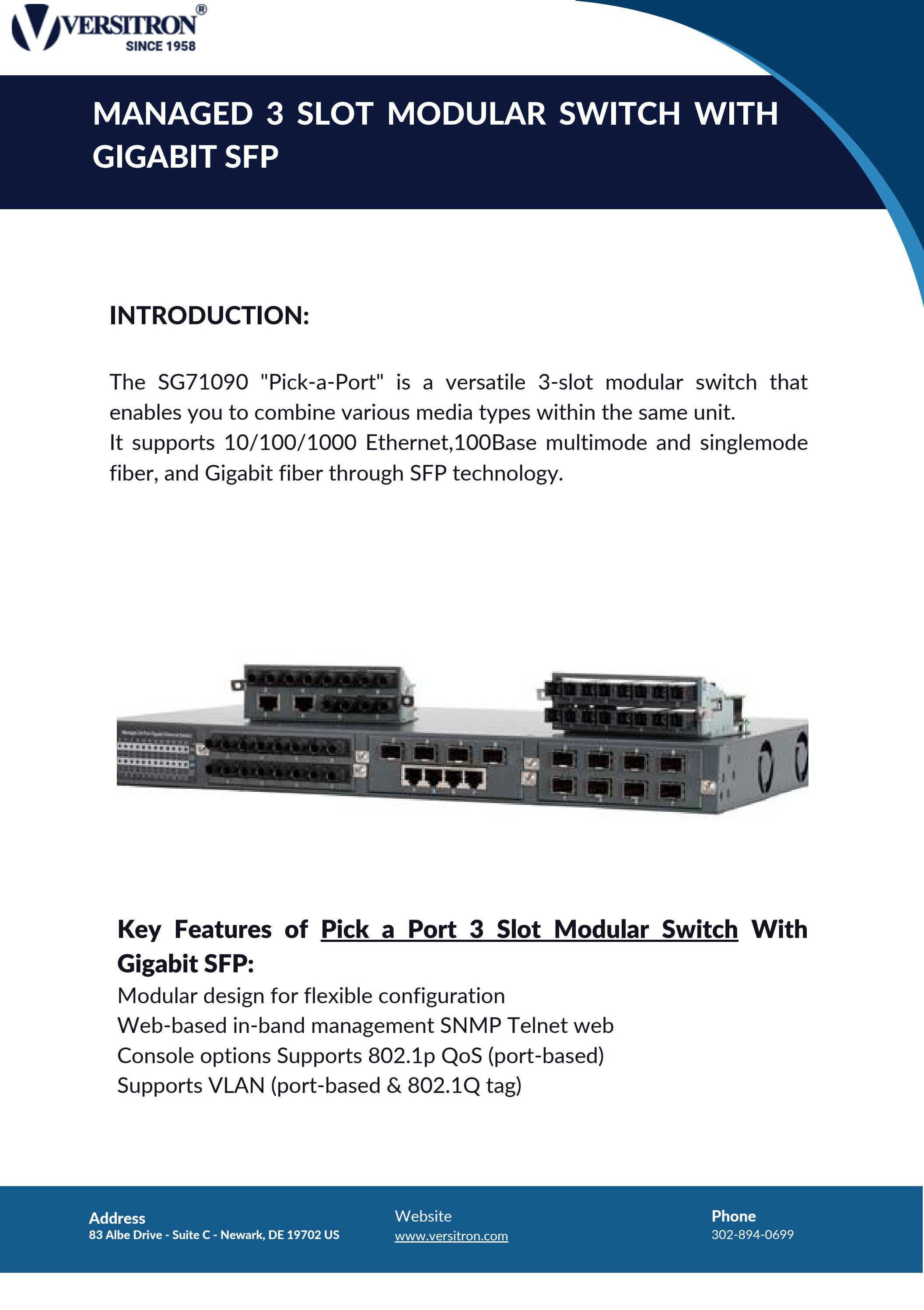 MANAGED 3 SLOT MODULAR SWITCH WITH GIGABIT SFP Versitron by Versitron ...