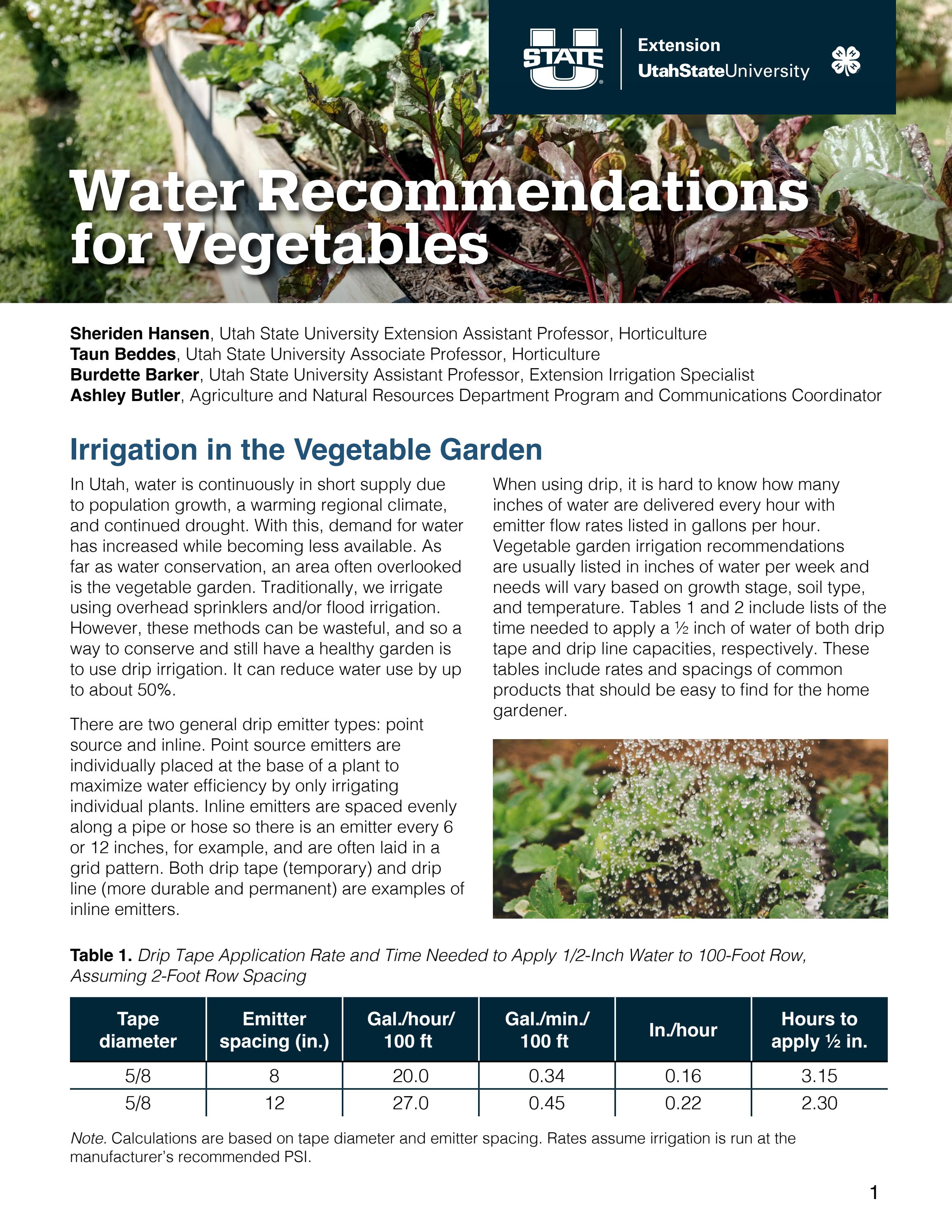 Water Recommendations for Vegetables by Utah State University Extension ...