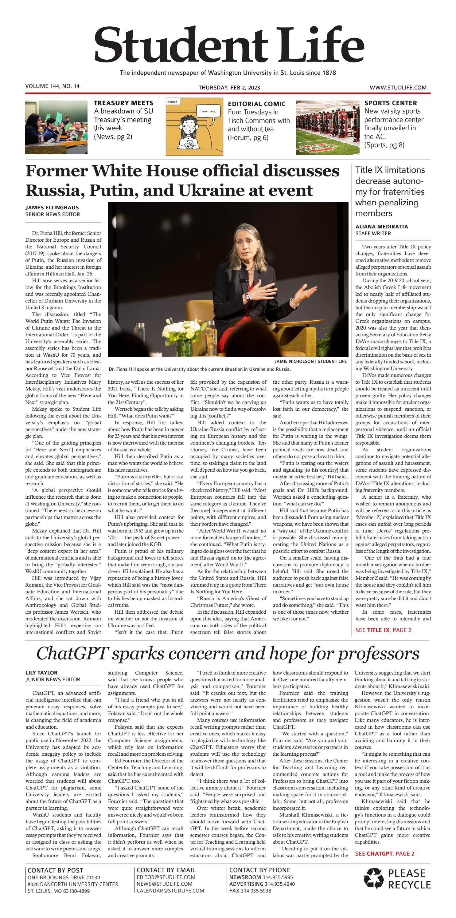 February 2, 2023 Student Life newspaper, Washington University St ...