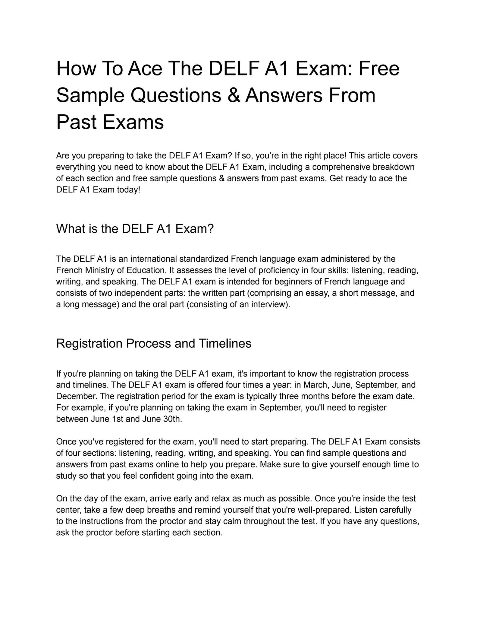 How To Ace The DELF A1 Exam: Free Sample Questions & Answers From Past ...