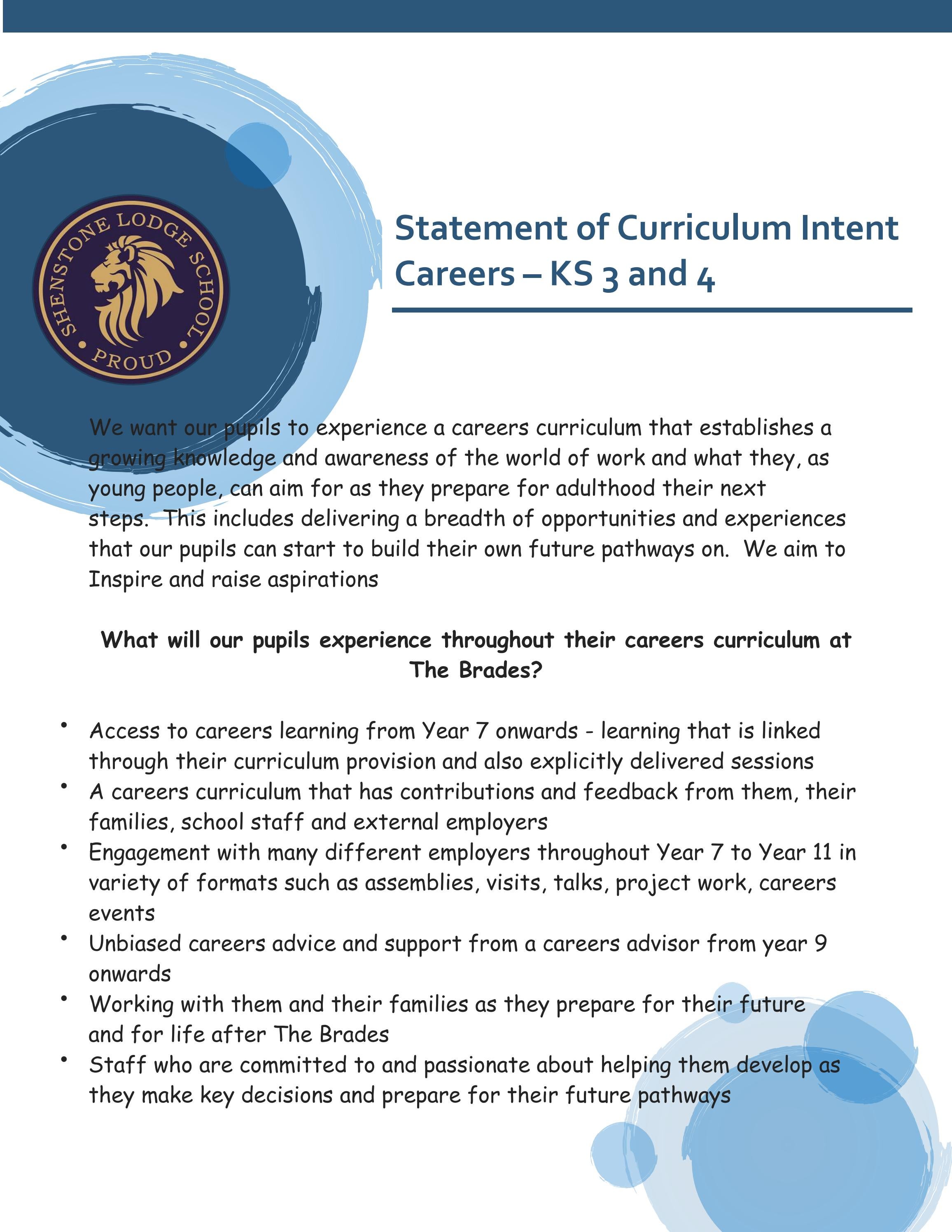 Careers Curriculum Intent by Schudio - Issuu
