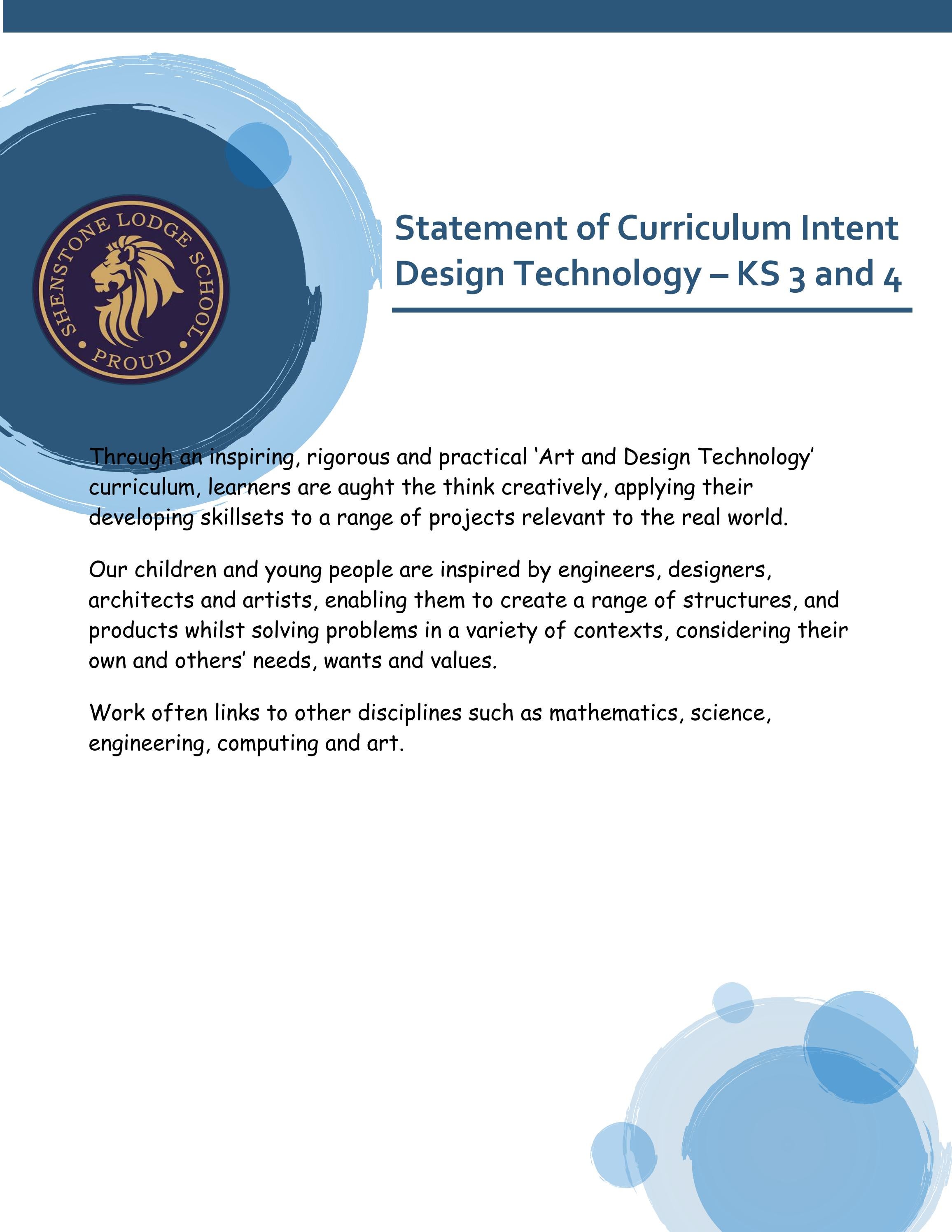 Design Technology Curriculum Intent by Schudio - Issuu
