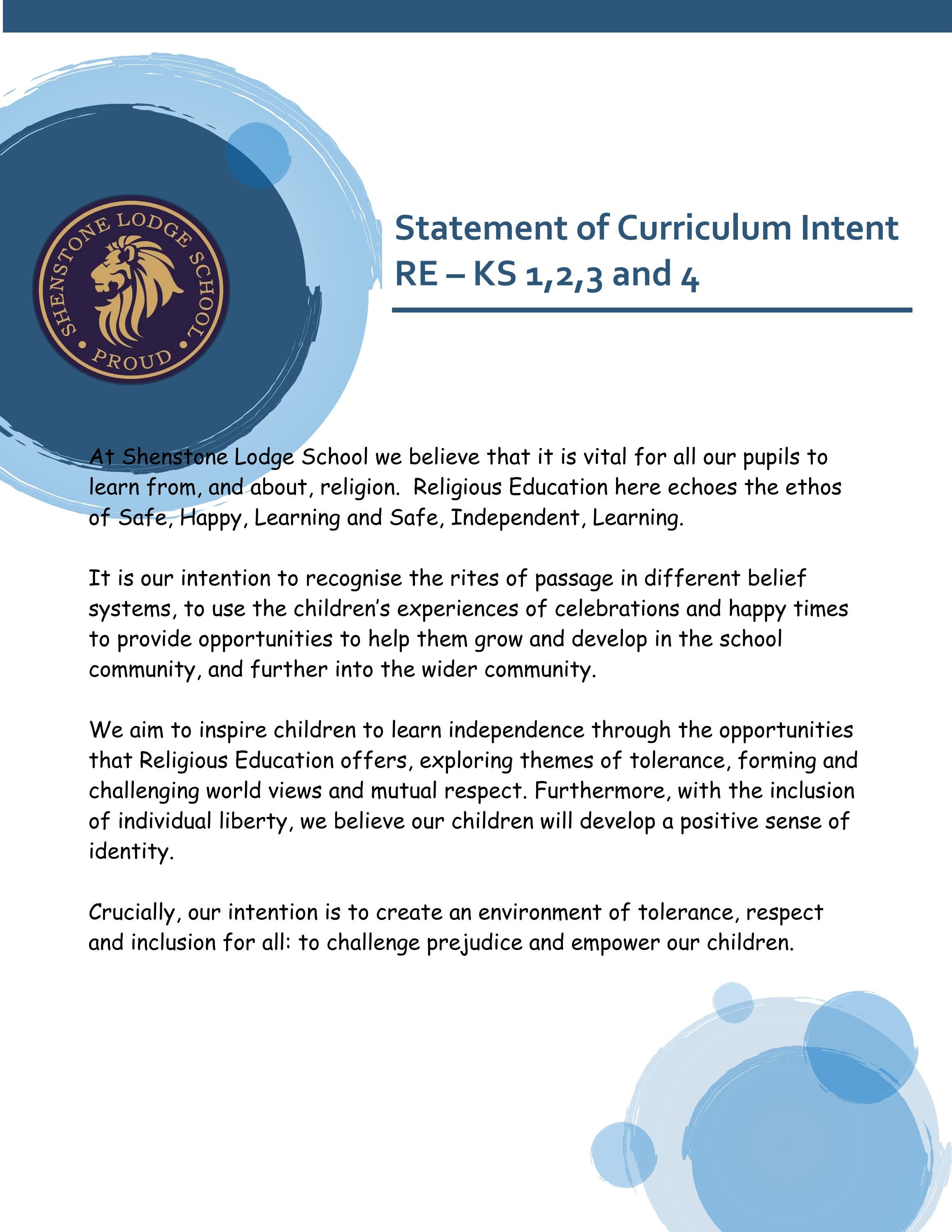 RE Curriculum Intent by Schudio - Issuu