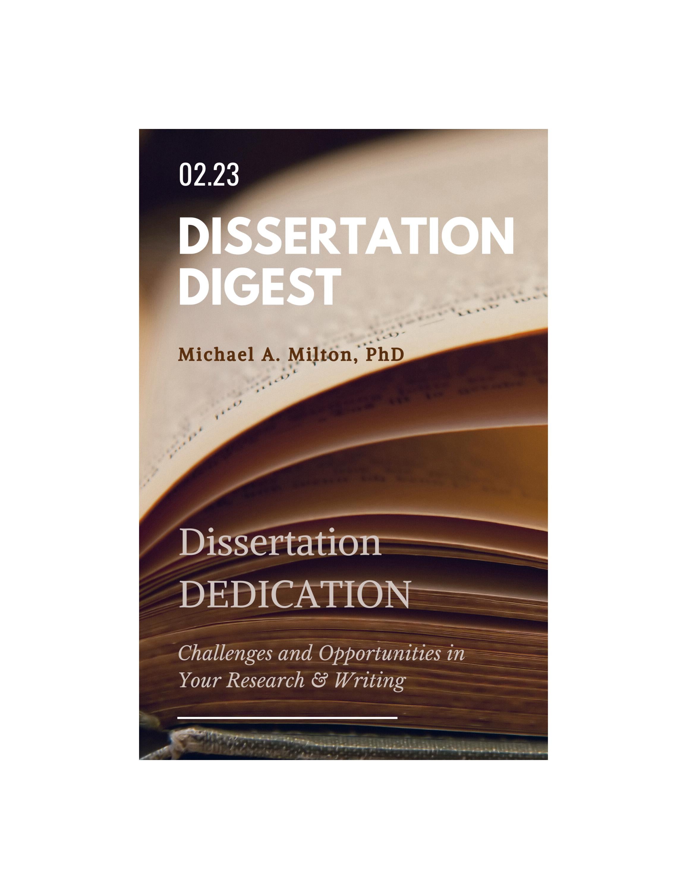 Dissertation Digest by Michael A. Milton, PhD - Issuu