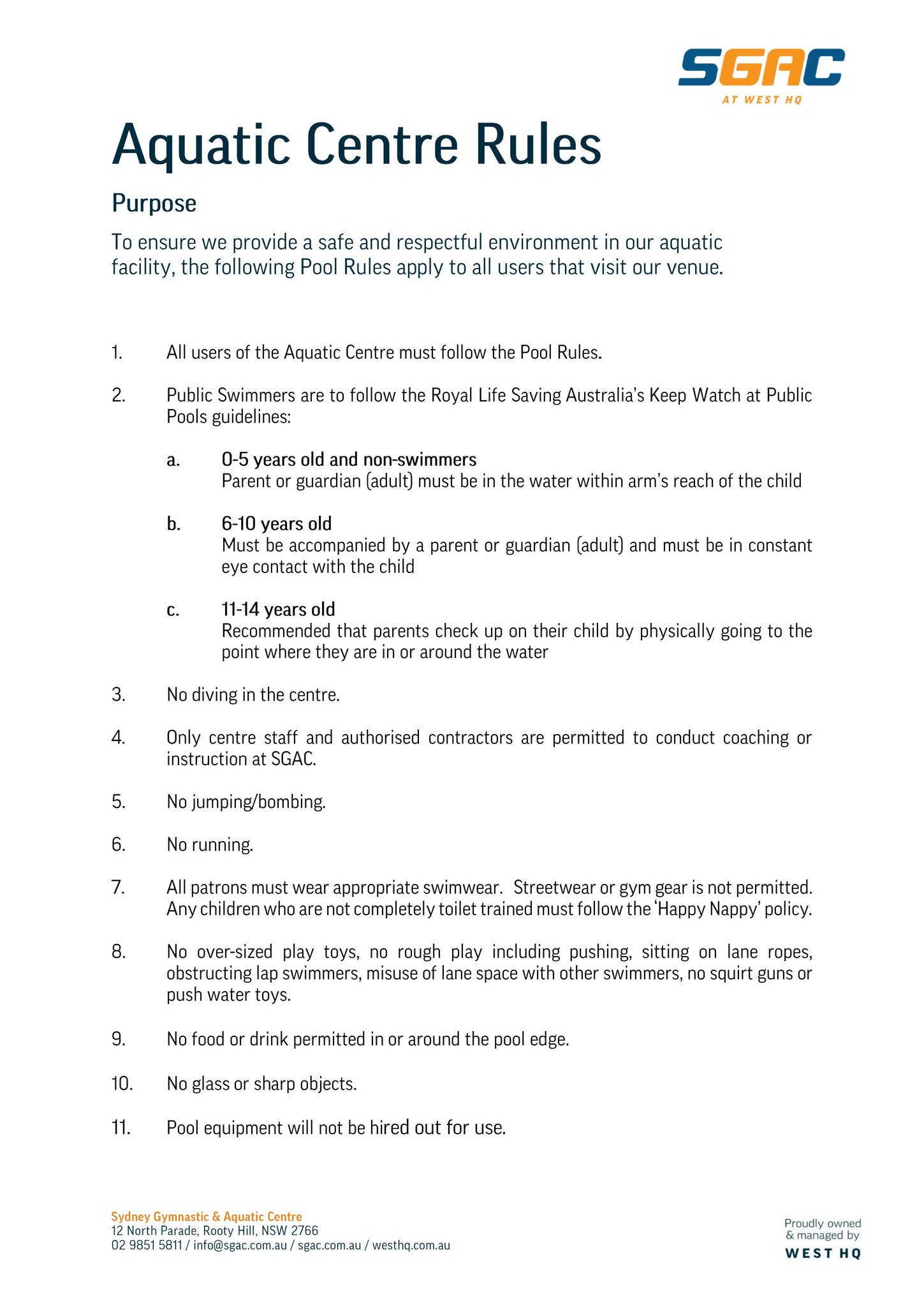 SGAC - Aquatic Centre Rules by westhq - Issuu