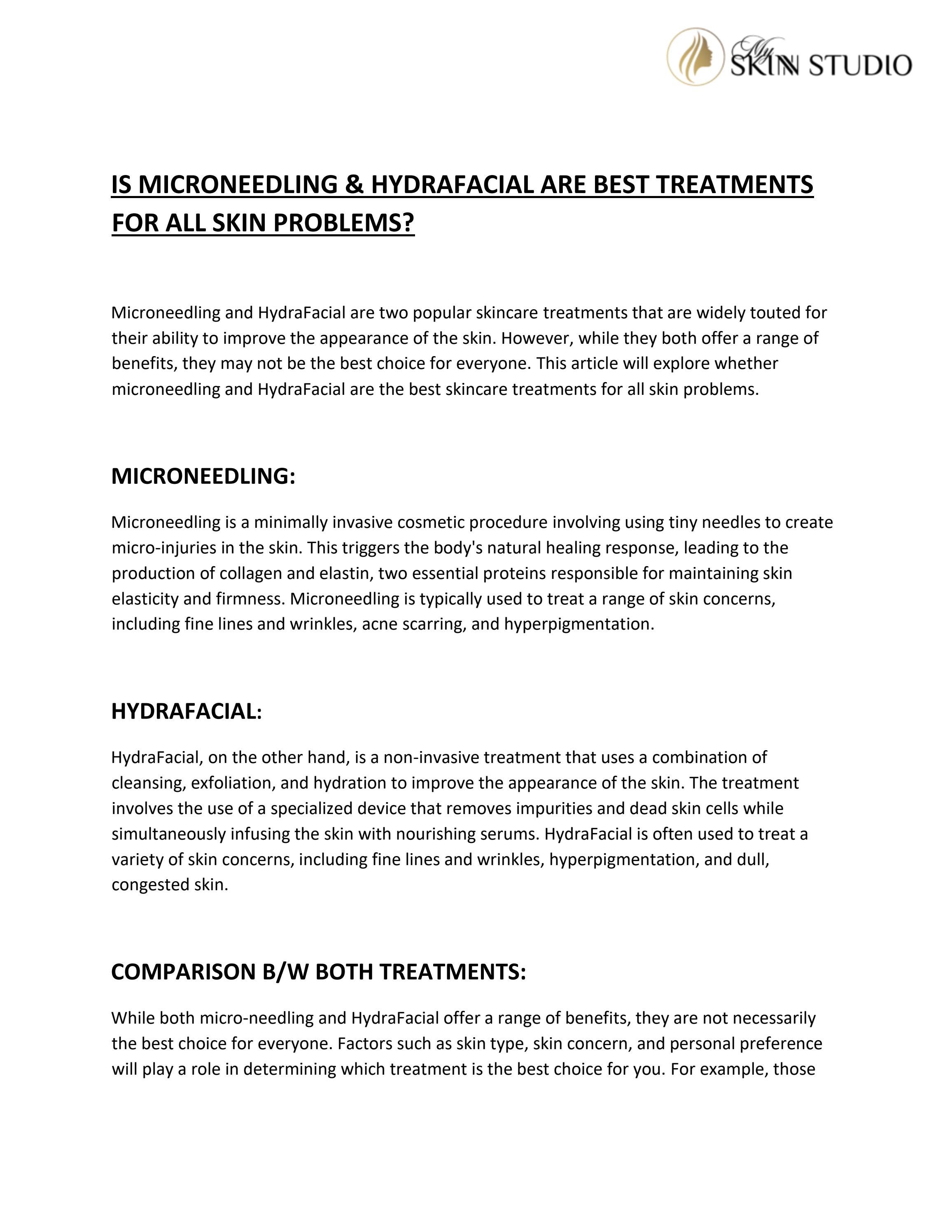 Myth about Microneedling and HydraFacial - The best treatments for all ...