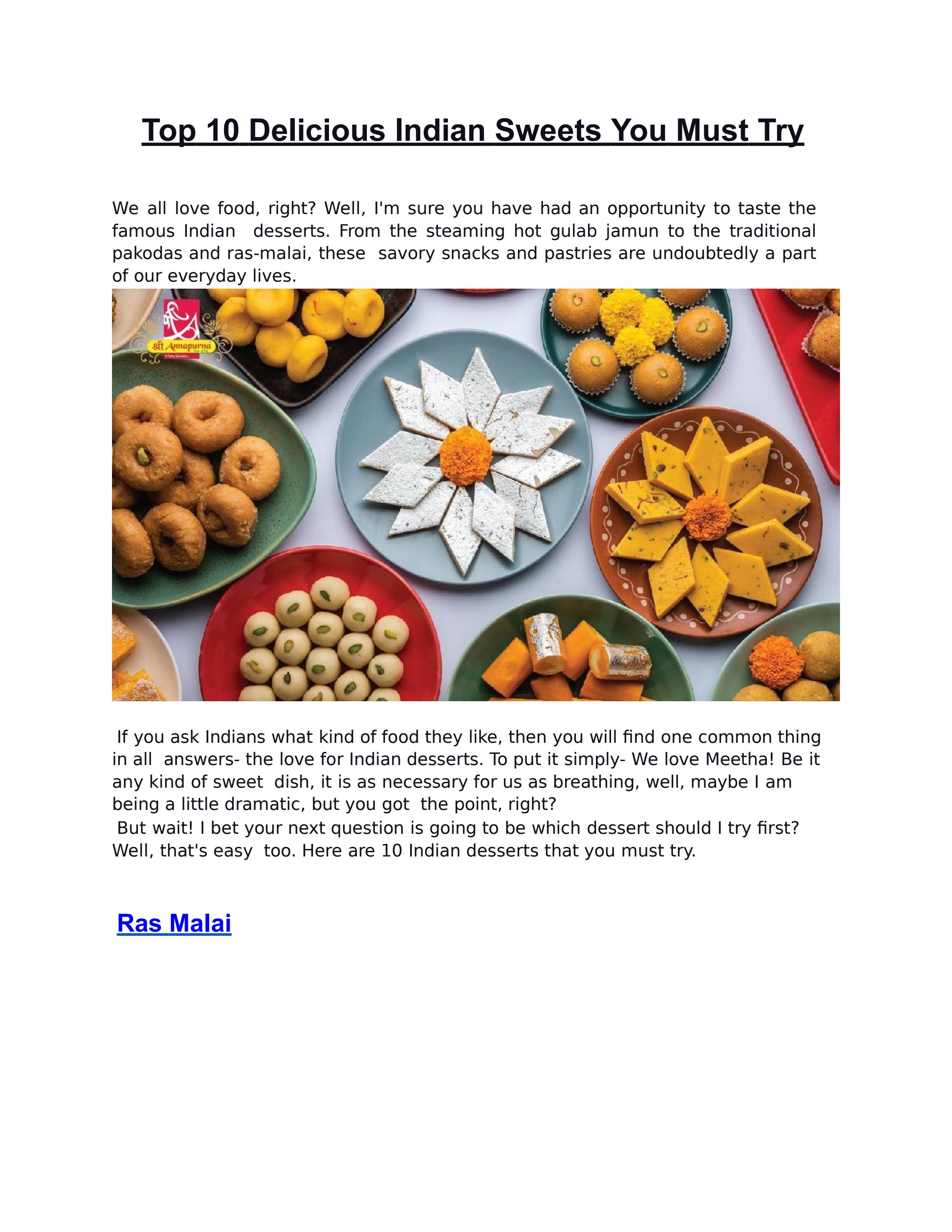 Top 10 Delicious Indian Sweets You Must Try by Sri Annapurna - Issuu
