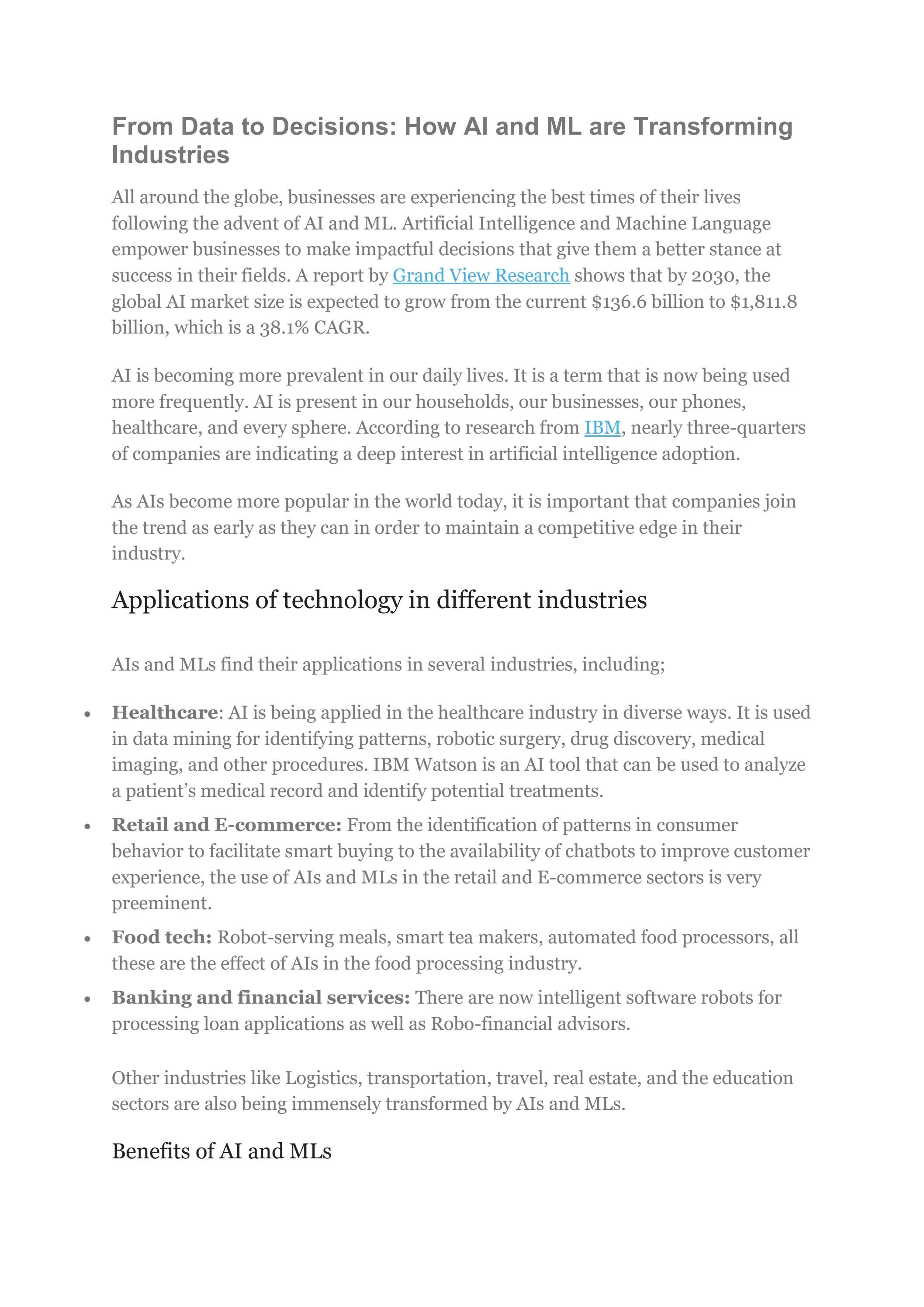 From Data to Decisions: How AI and ML are Transforming Industries by ...