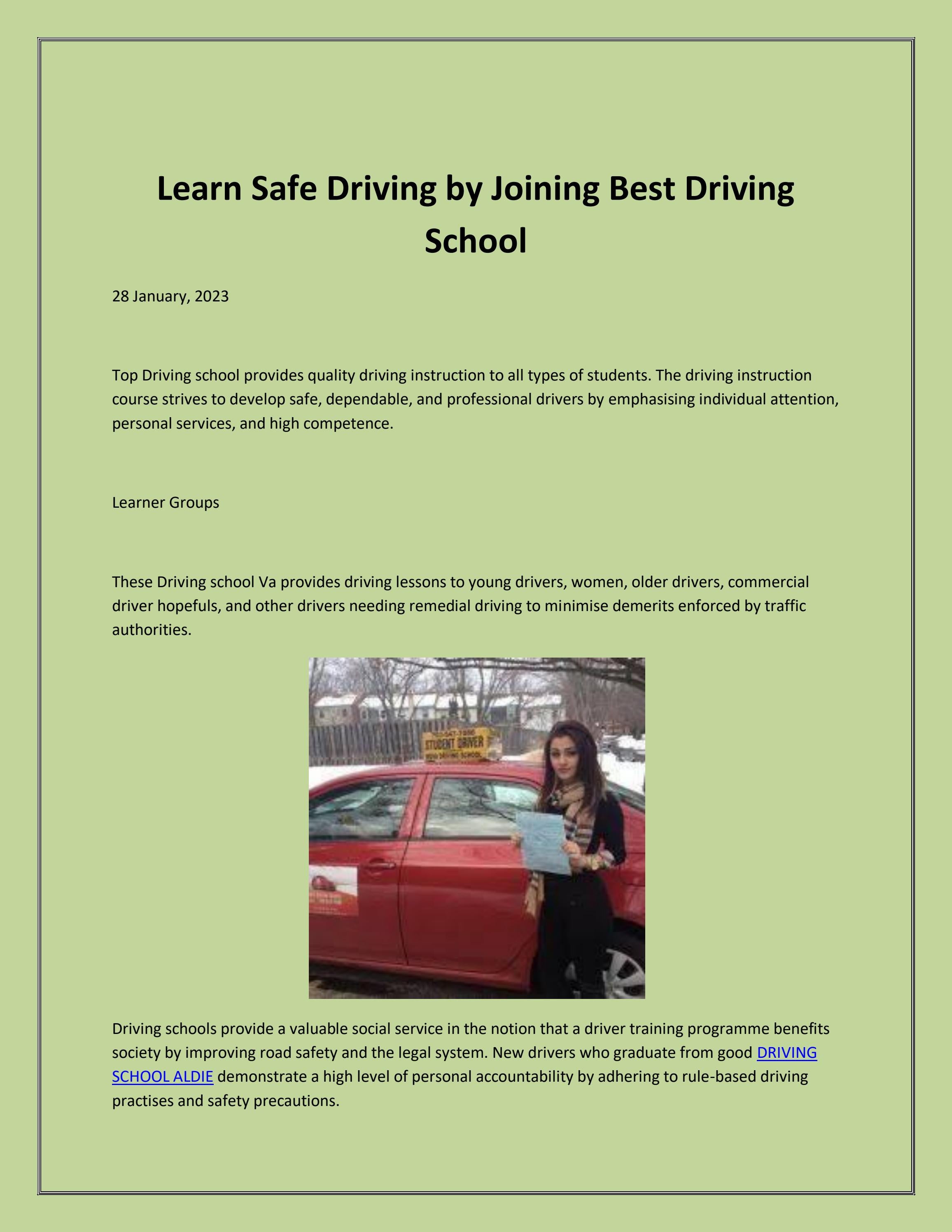 Learn Safe Driving by Joining Best Driving School by drivingschoolvausa ...