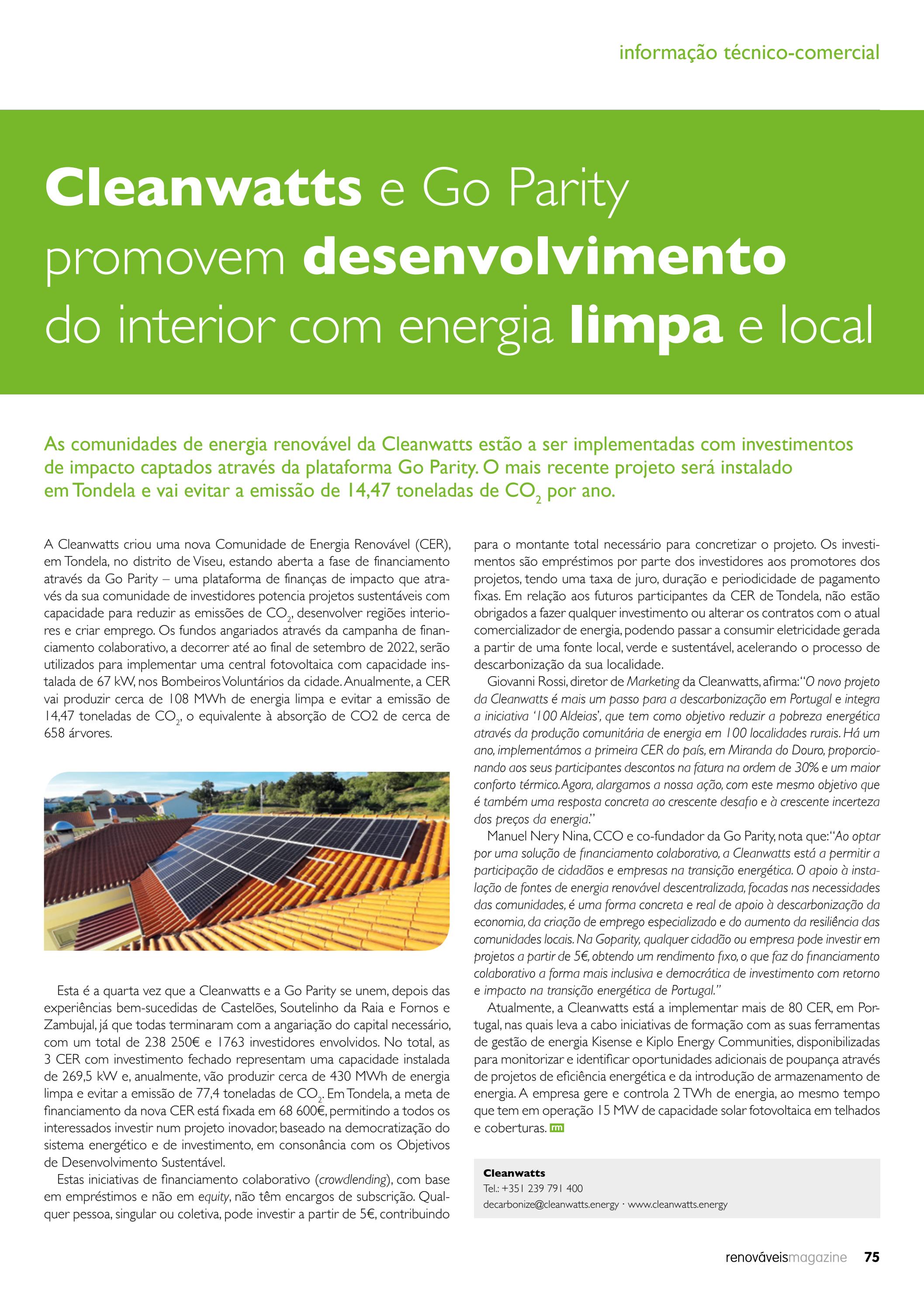 Cleanwatts e Go Parity promovem desenvolvimento do interior com energia limpa e local by cie - Issuu