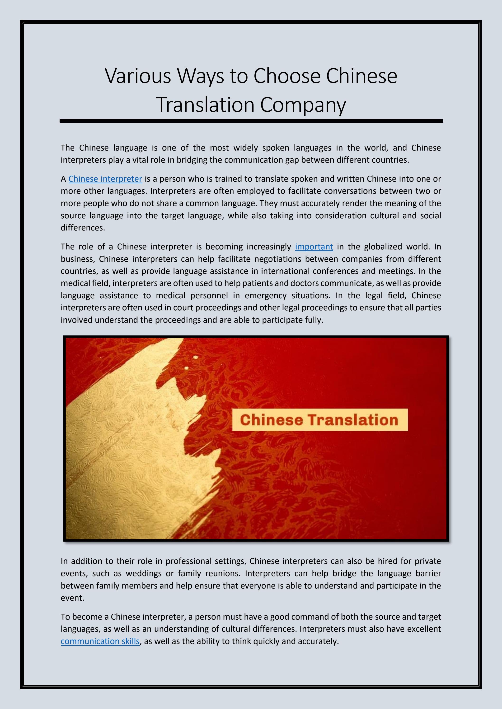 Various Ways to Choose Chinese Translation Company by TranslatesDubai ...