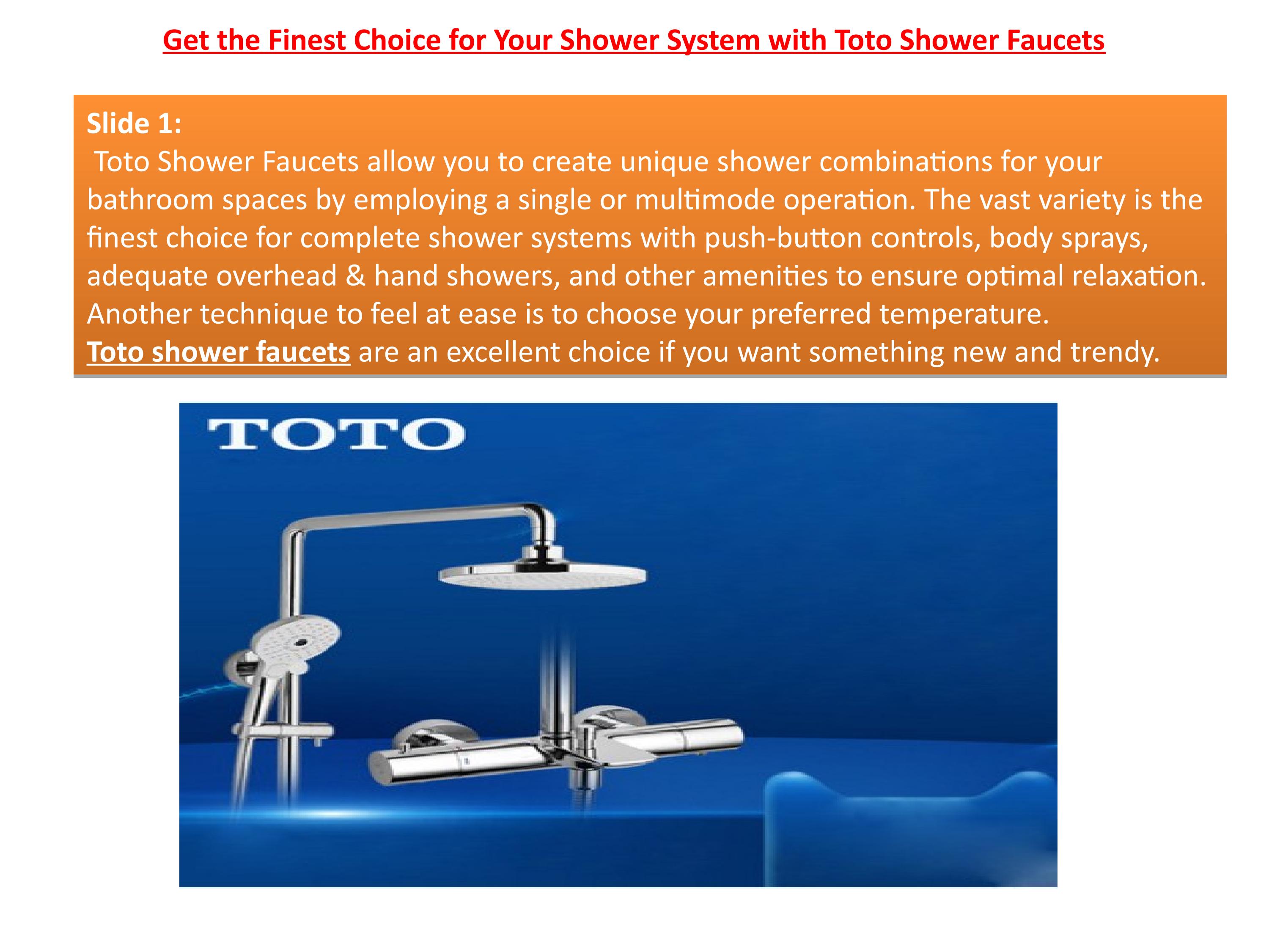 Get the Finest Choice for Your Shower System with Toto Shower Faucets ...