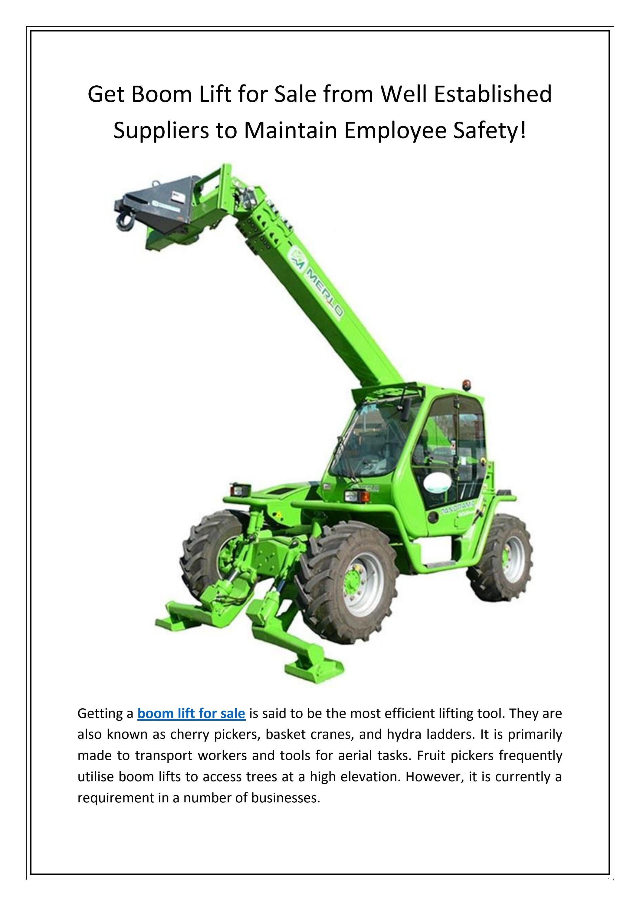 Get Boom Lift For Sale From Well Established Suppliers To Maintain 