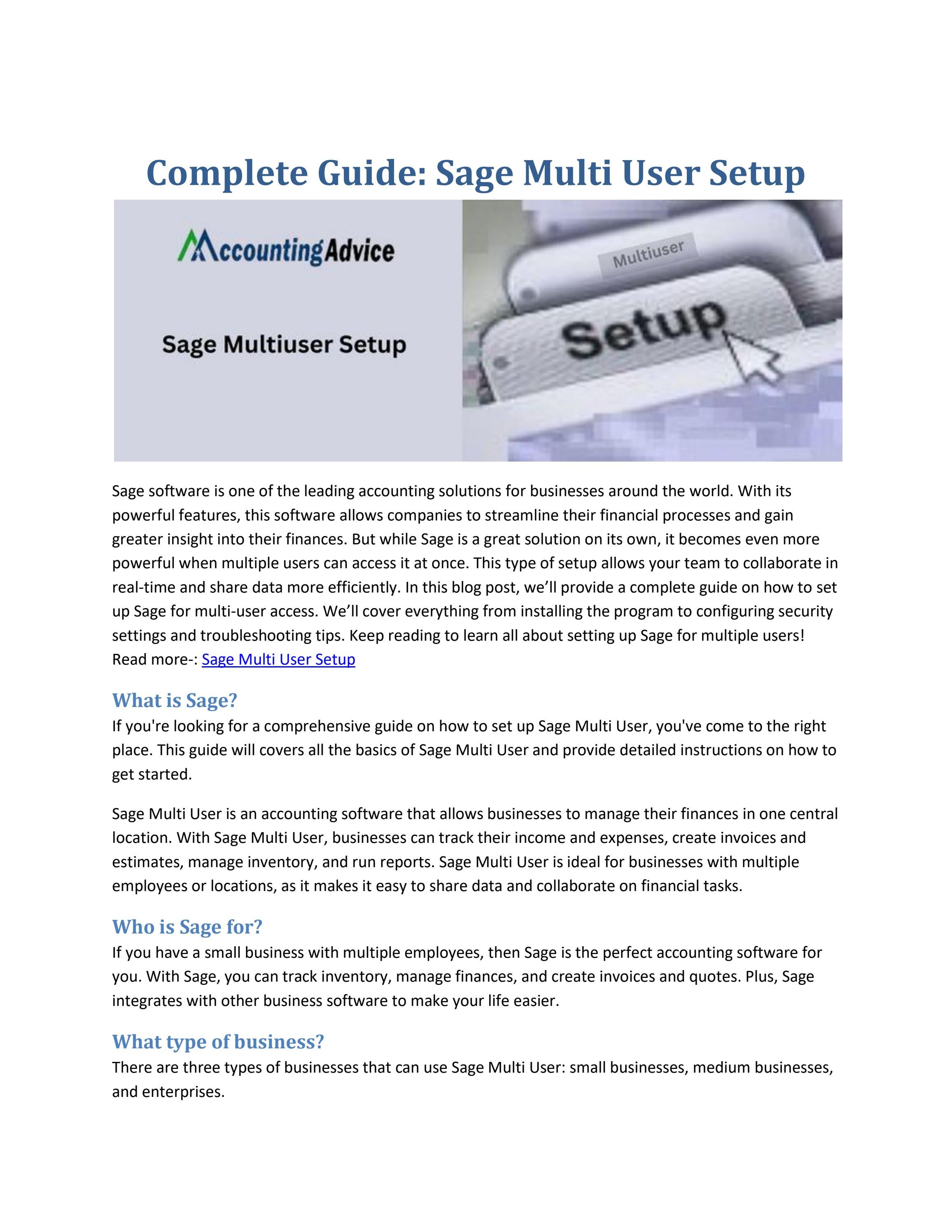 Complete Guide: Sage Multi User Setup by accounting advice - Issuu