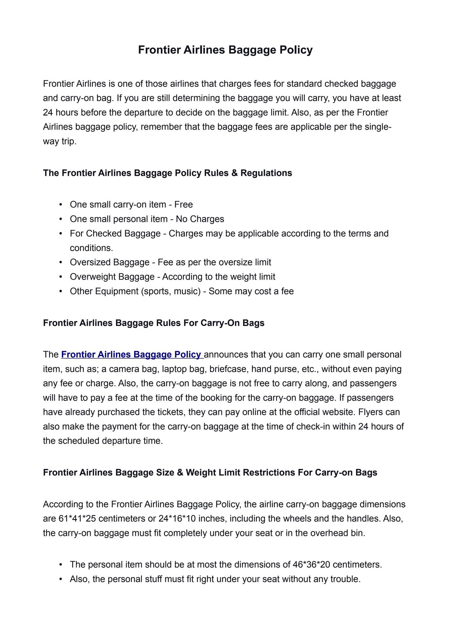 Frontier Airlines Baggage Policy and Fees by flightaura - Issuu