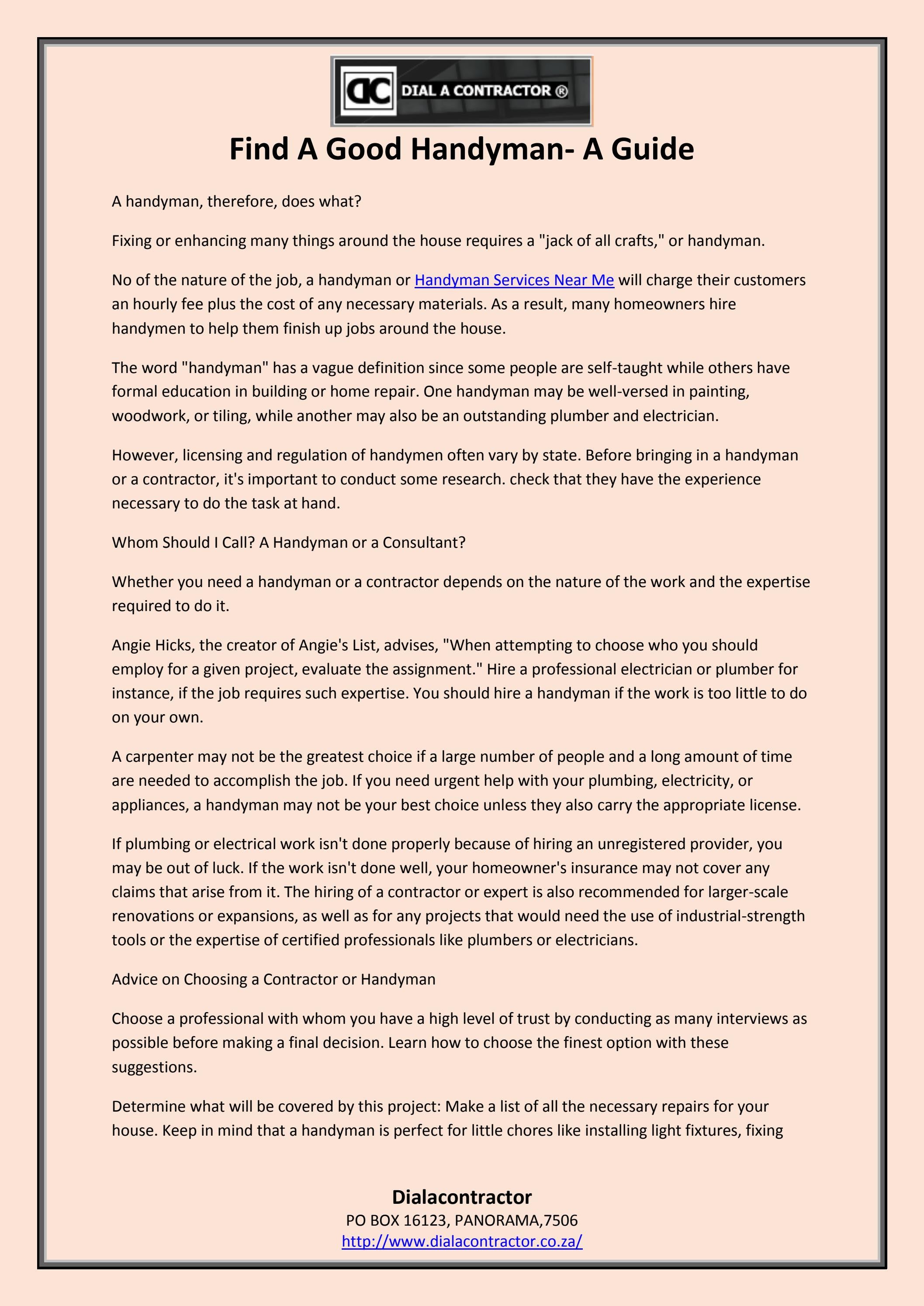 Find A Good Handyman- A Guide by Dial A Contractror - Issuu